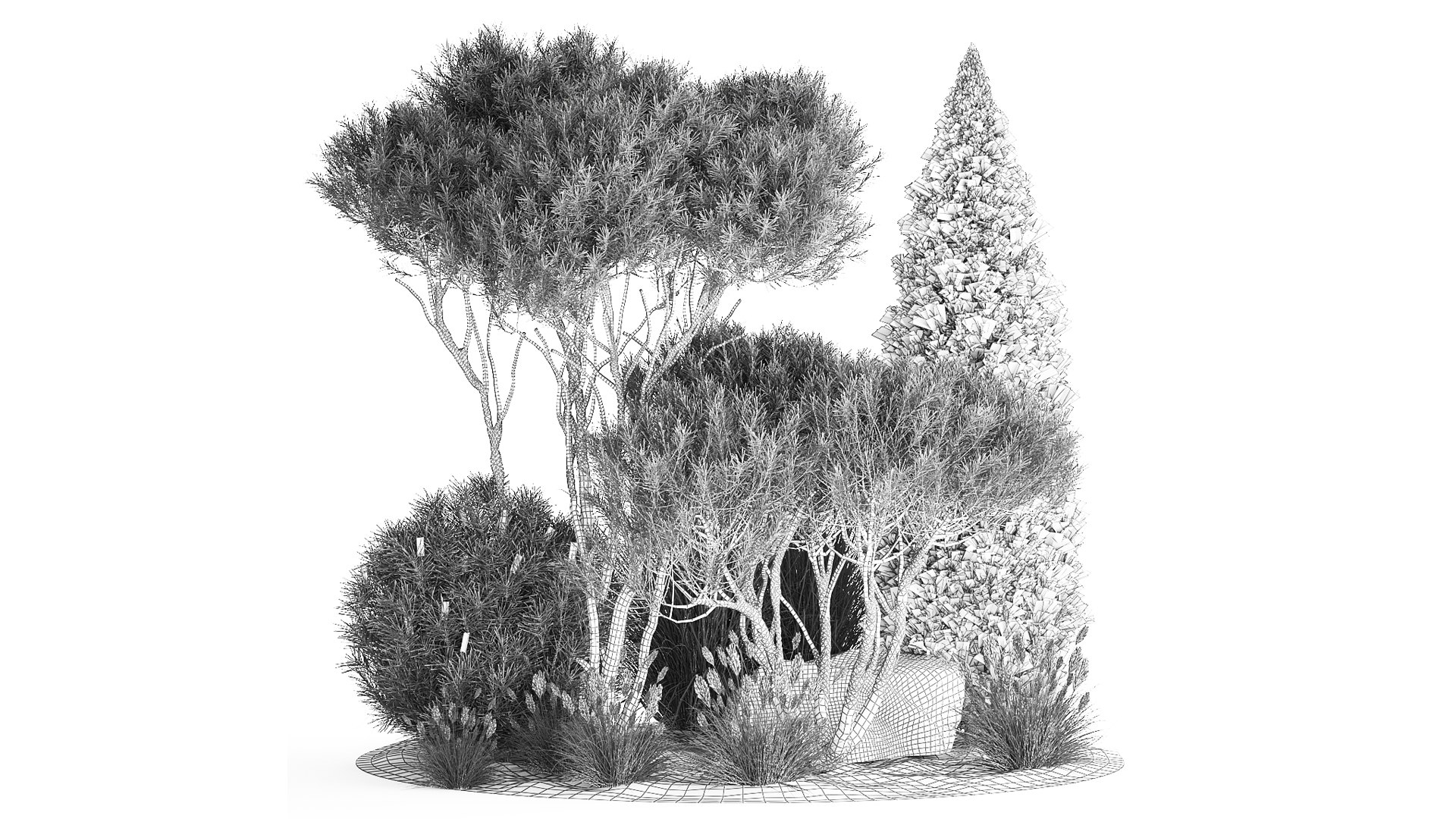 3D Beautiful Plants Alpine Hill Pine Bonsai Bushes Grass 1339 Model ...