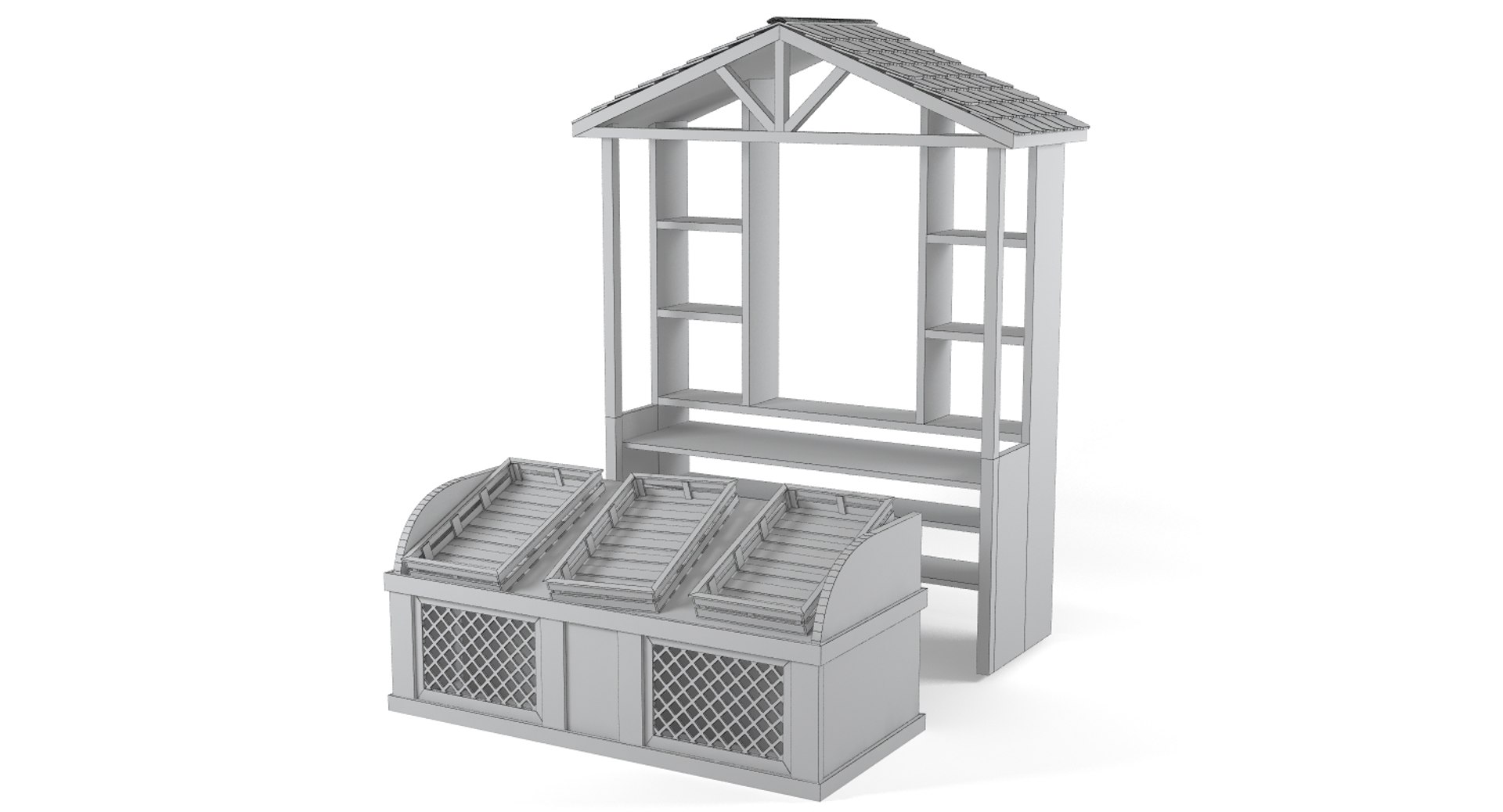 Wooden Store Stands 3d Model