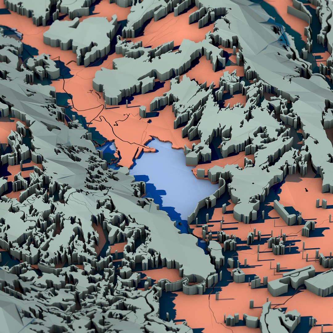 Low Poly Terrain Map With Hills And Rivers 3D Model - TurboSquid 2509826
