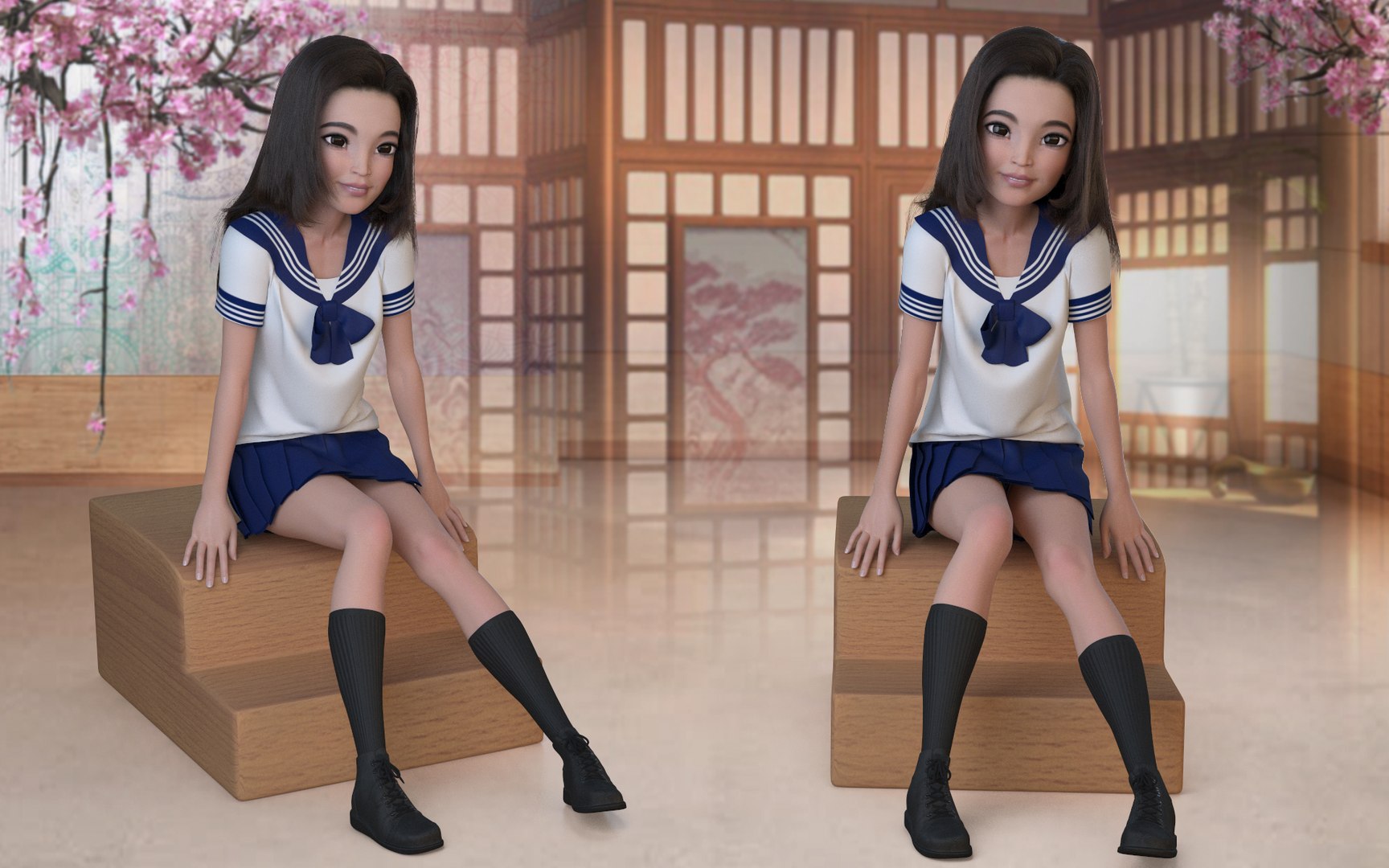 3d Model Cartoon Girl Japanese School Turbosquid 2197889
