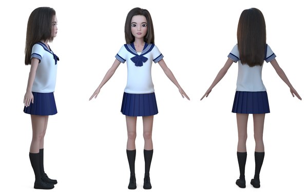 Cartoon-Mädchen-Japaner-Schule 3D-Modell - TurboSquid 2197889