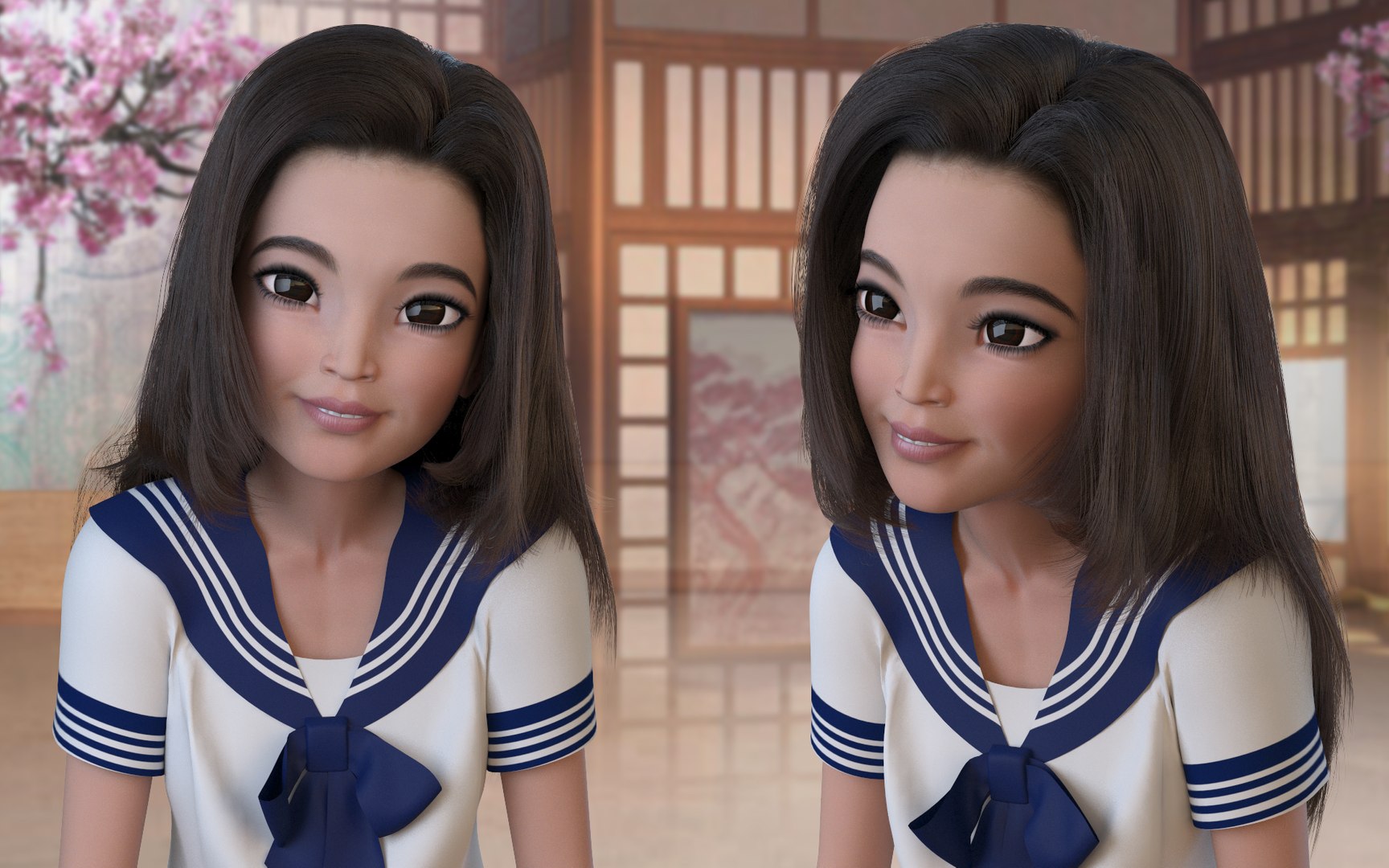 3D Model Cartoon Girl Japanese School - TurboSquid 2197889