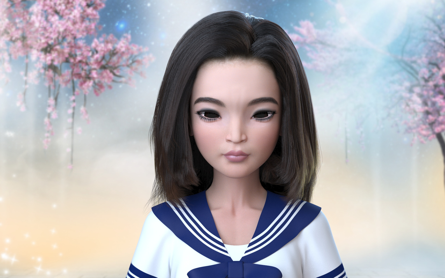 3D Model Cartoon Girl Japanese School - TurboSquid 2197889
