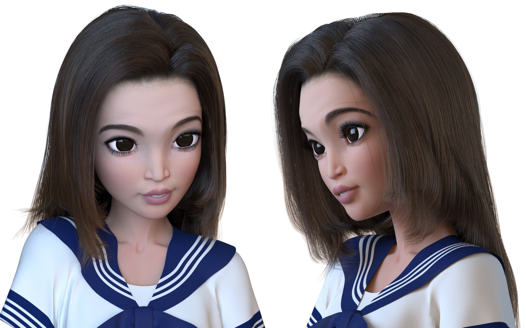 3D Model Cartoon Girl Japanese School - TurboSquid 2197889