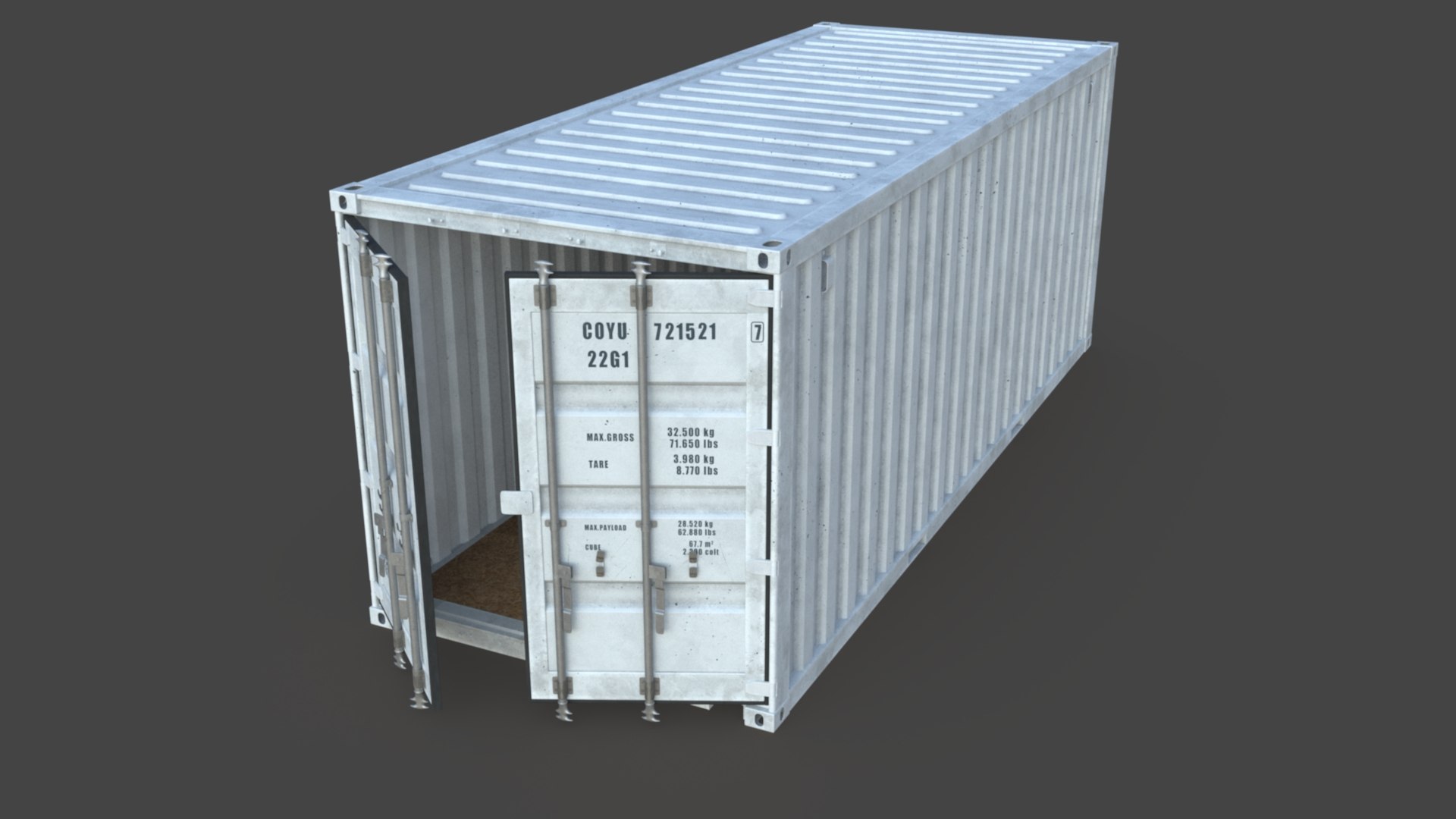 3D Cargo Container White 20 Ft ISO High And Low Poly PBR LOD ...