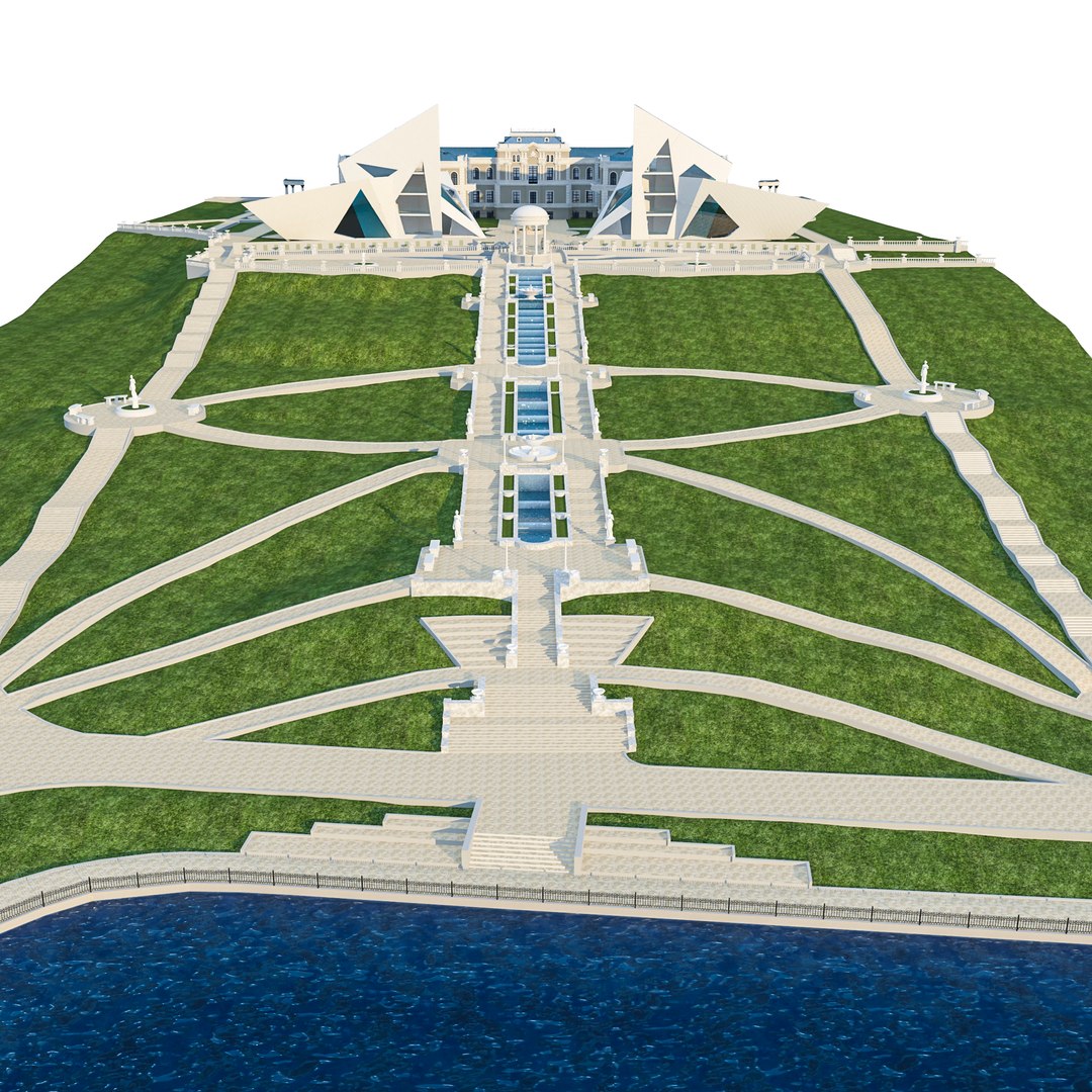 3d Model Classic Building Landscape Modern