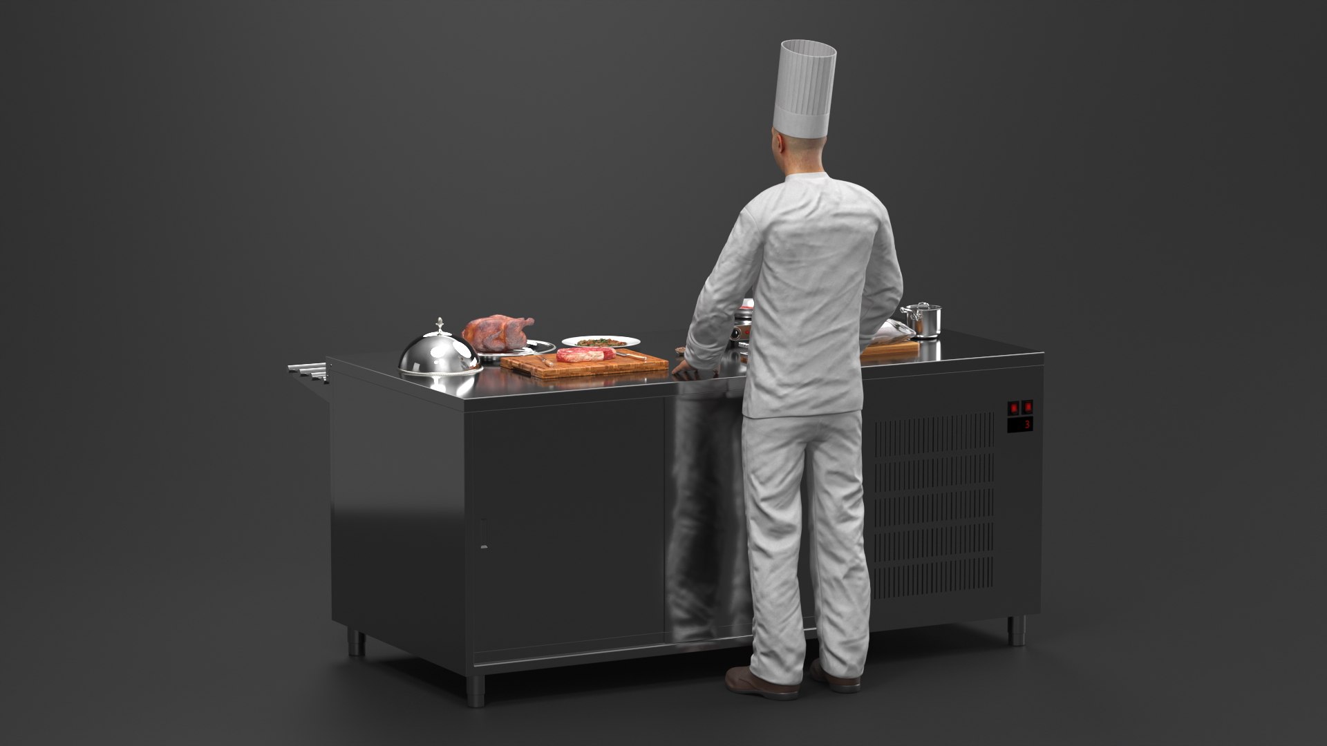 Chef With Cooking Station And Products 3D Model - TurboSquid 2328297