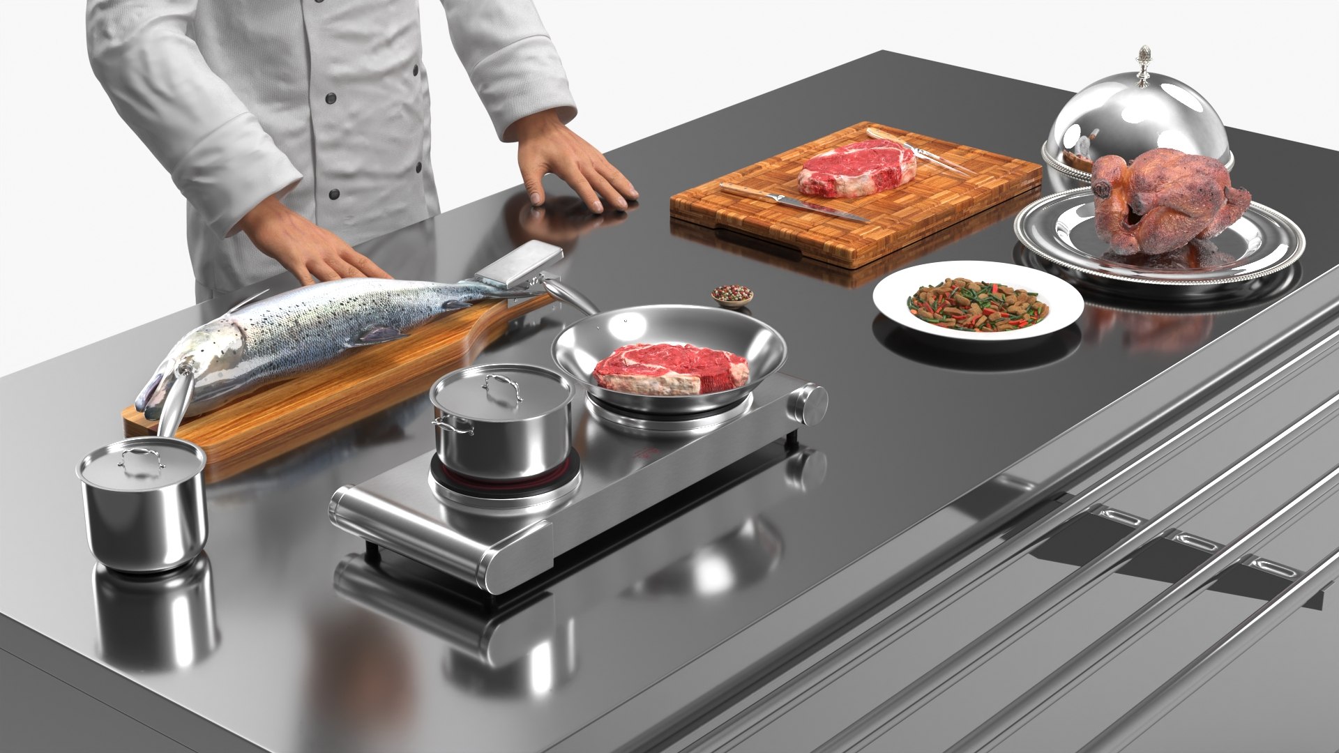 Chef With Cooking Station And Products 3D Model - TurboSquid 2328297