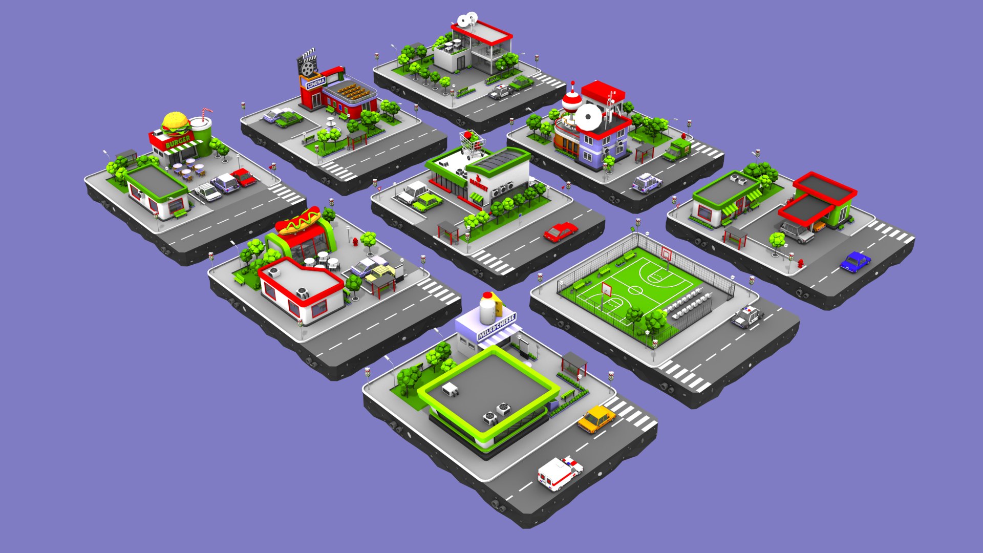 3D model Cartoon Low Poly City - 9 Blocks - TurboSquid 1871212
