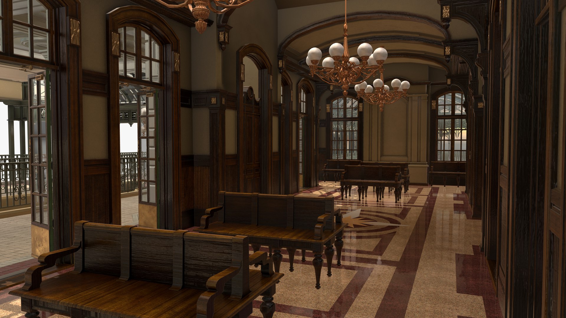 Railroad Main Street Station Interior 3D Model - TurboSquid 1642472