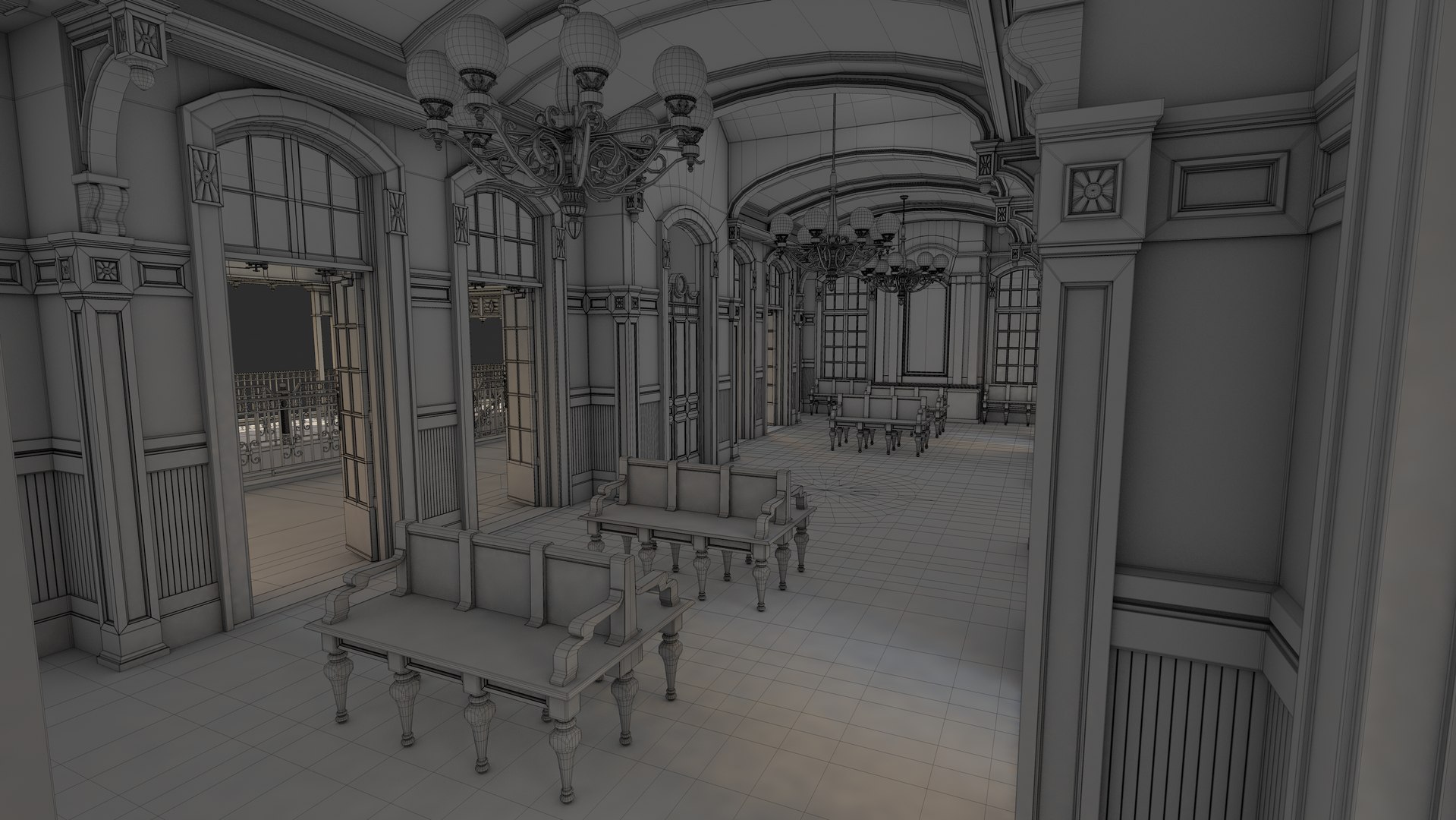 Railroad main street station interior 3D model - TurboSquid 1642472