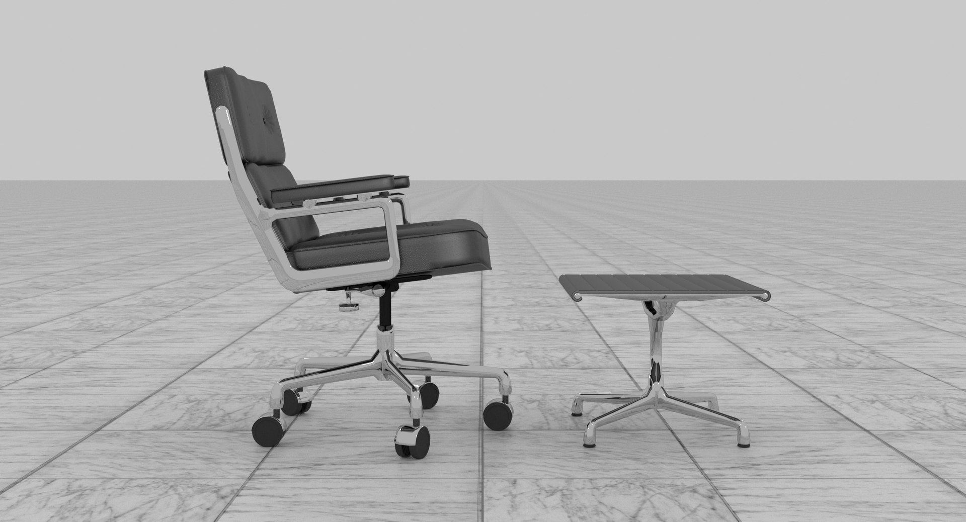 3D Eames Executive Chair Chrome Frame Black Leather and Ottoman by ...