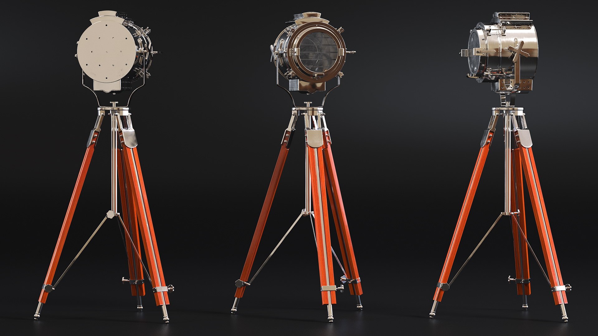3D Retro Searchlight Lamp Wooden Tripod Rigged - TurboSquid 1957842