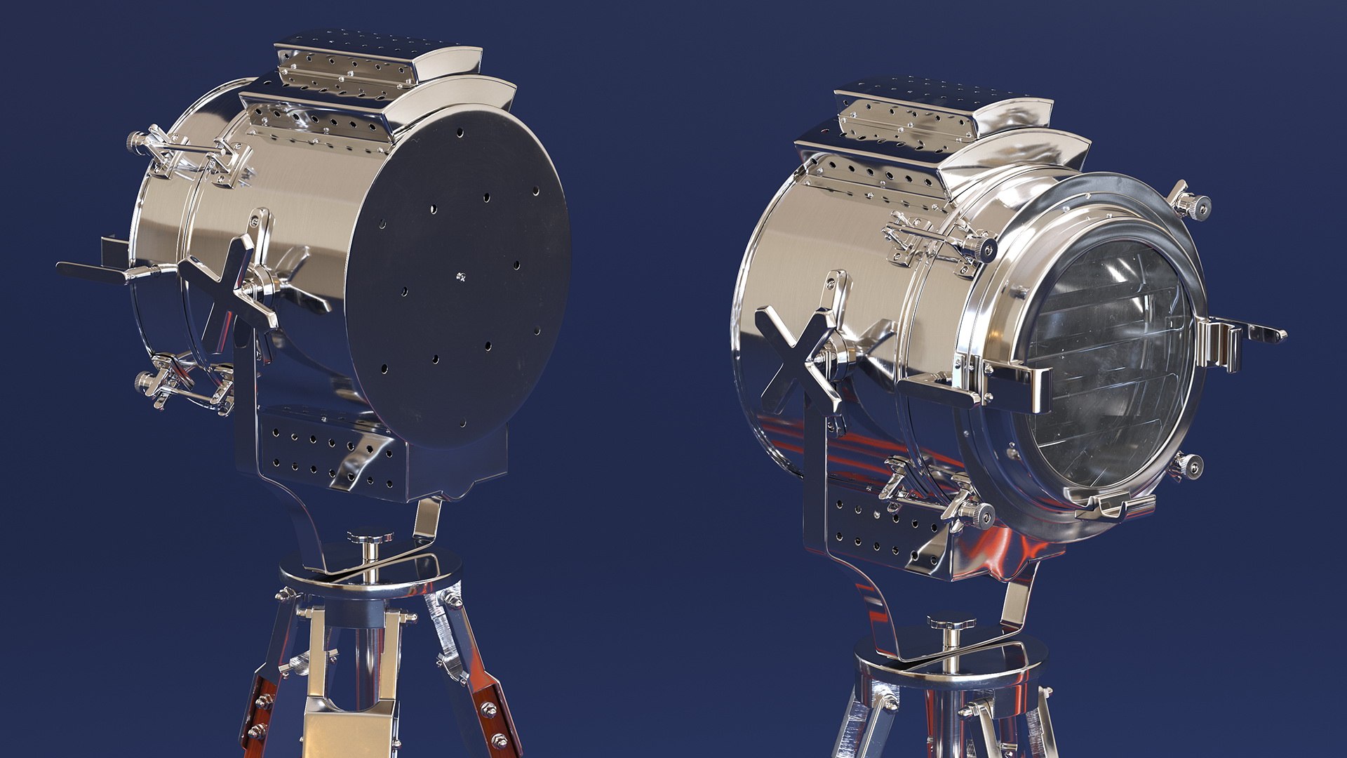 3D Retro Searchlight Lamp Wooden Tripod Rigged - TurboSquid 1957842