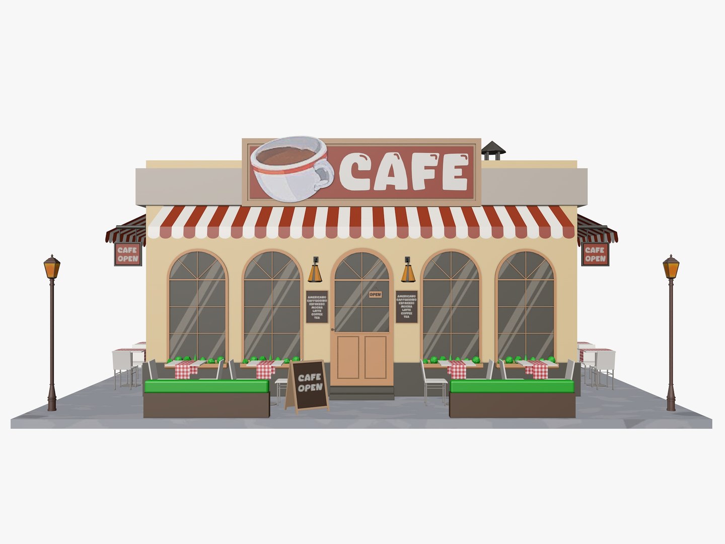 Cartoon Cafe House 3D Model - TurboSquid 2229291