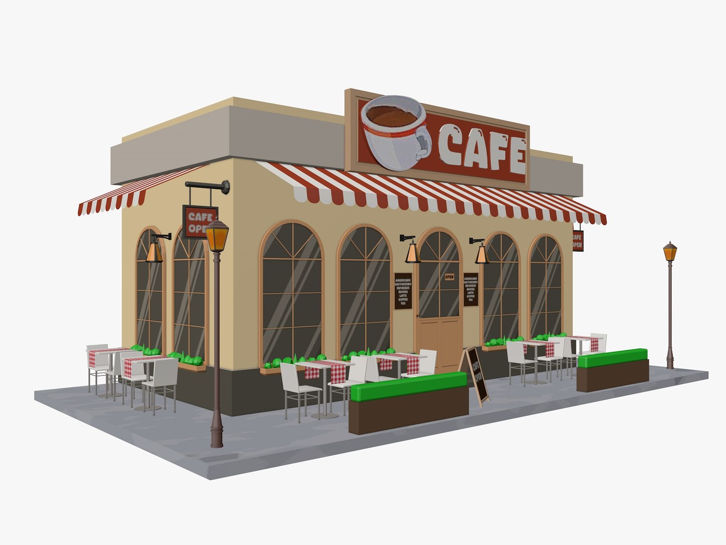 Cartoon Cafe House 3D Model - TurboSquid 2229291