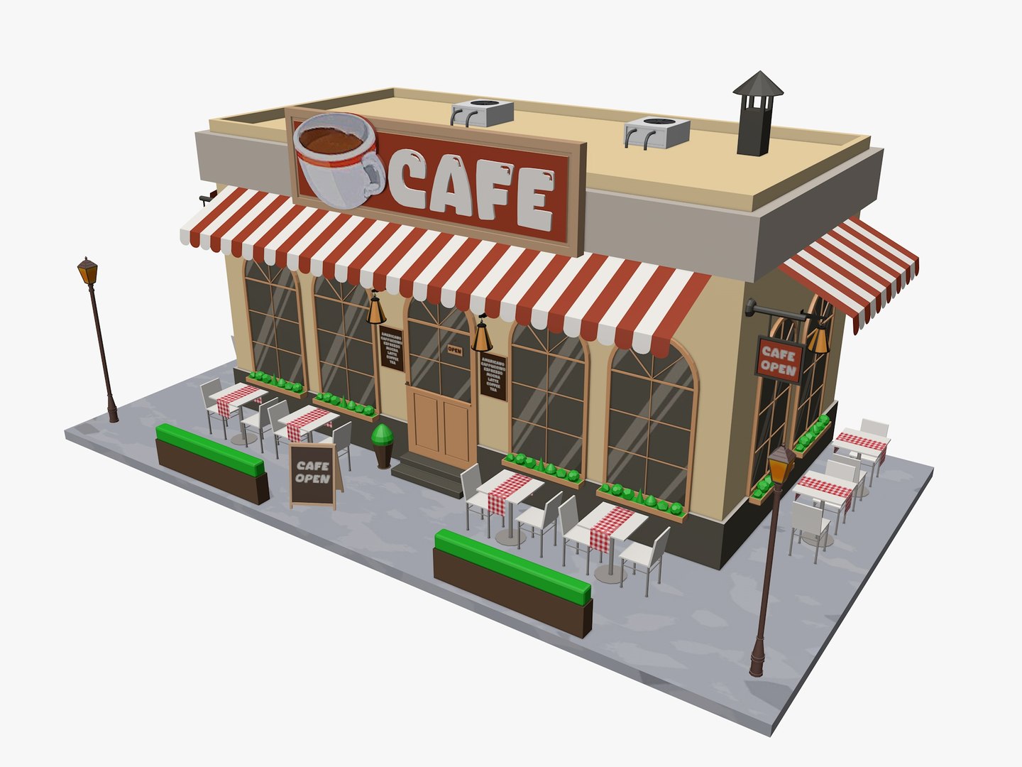 Cartoon Cafe House 3D Model - TurboSquid 2229291