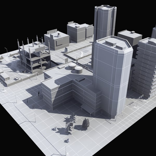 3d downtown construction site city block model