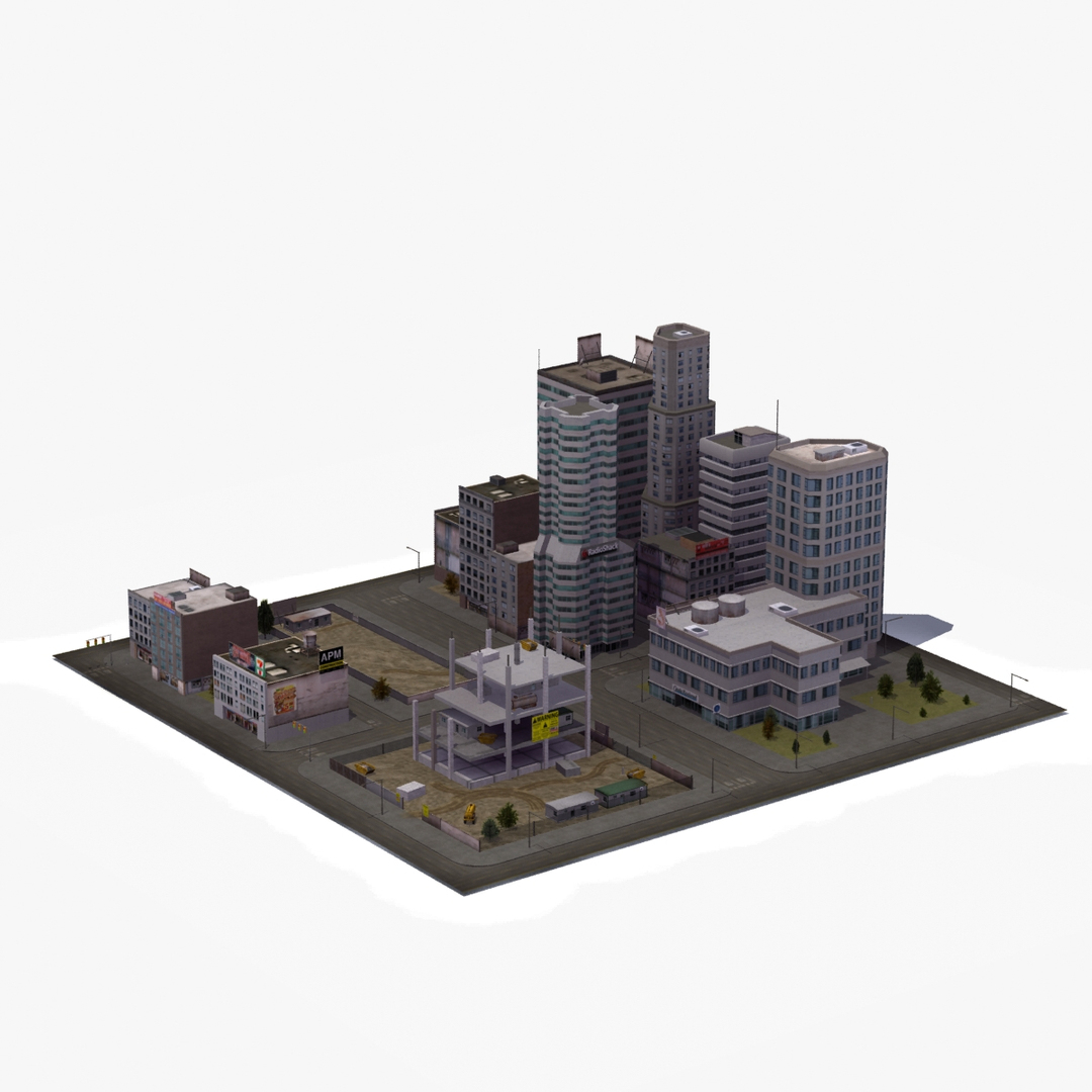 3d Downtown Construction Site City Block Model
