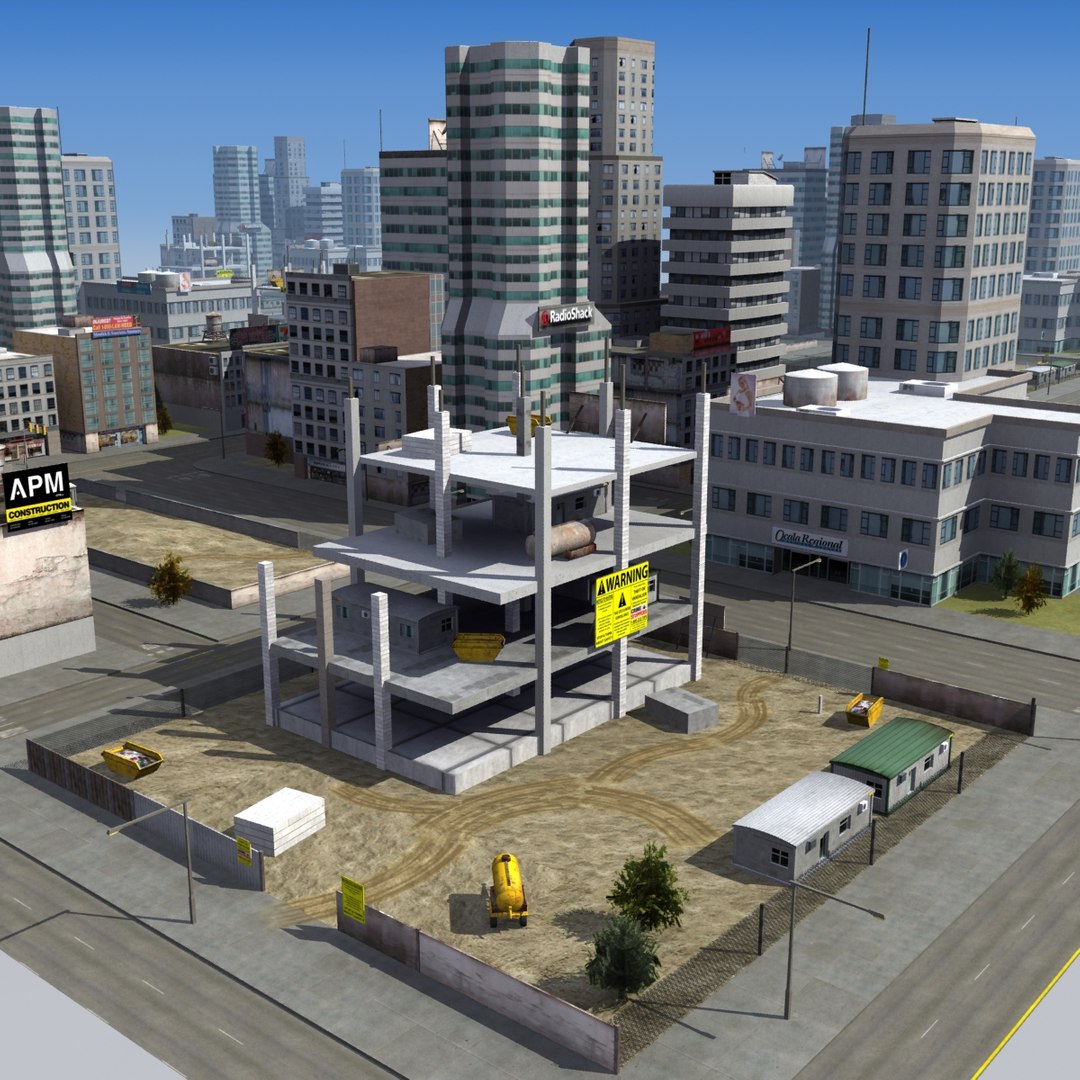 3d Downtown Construction Site City Block Model