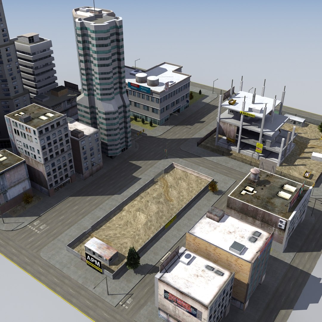 3d Downtown Construction Site City Block Model