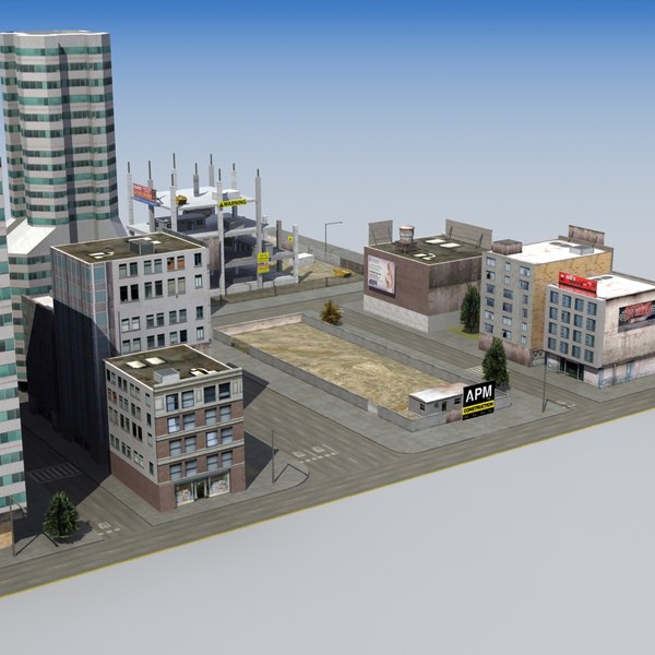3d downtown construction site city block model