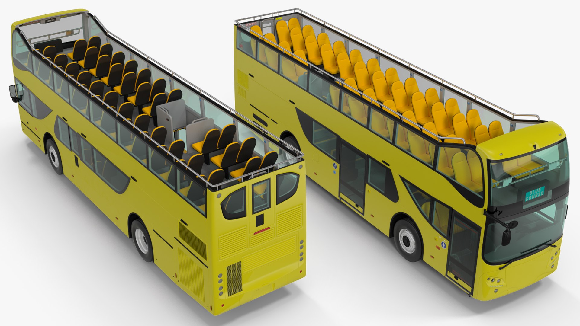 3D Open Air Tour Bus Simple Interior Yellow model - TurboSquid 2061260
