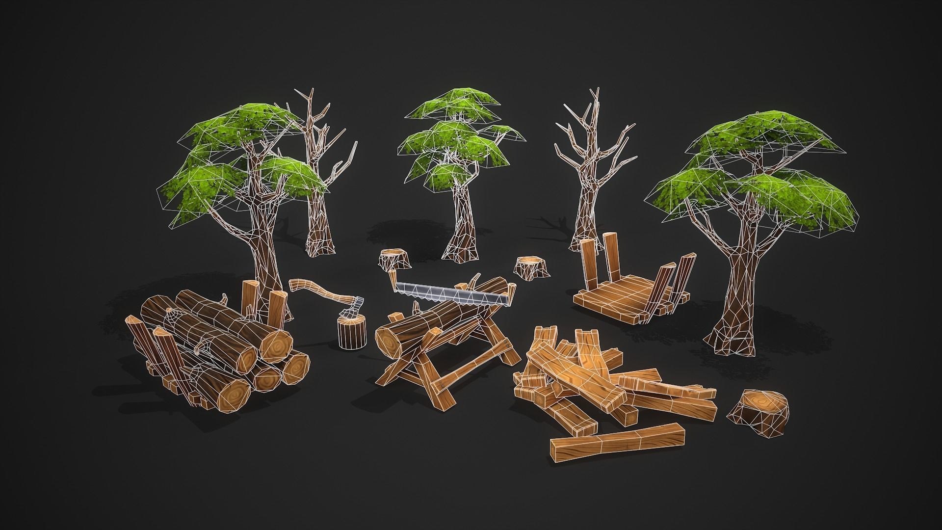 Stylized Wooden Resource Pack Low-poly 3D Model 3D - TurboSquid 2110029