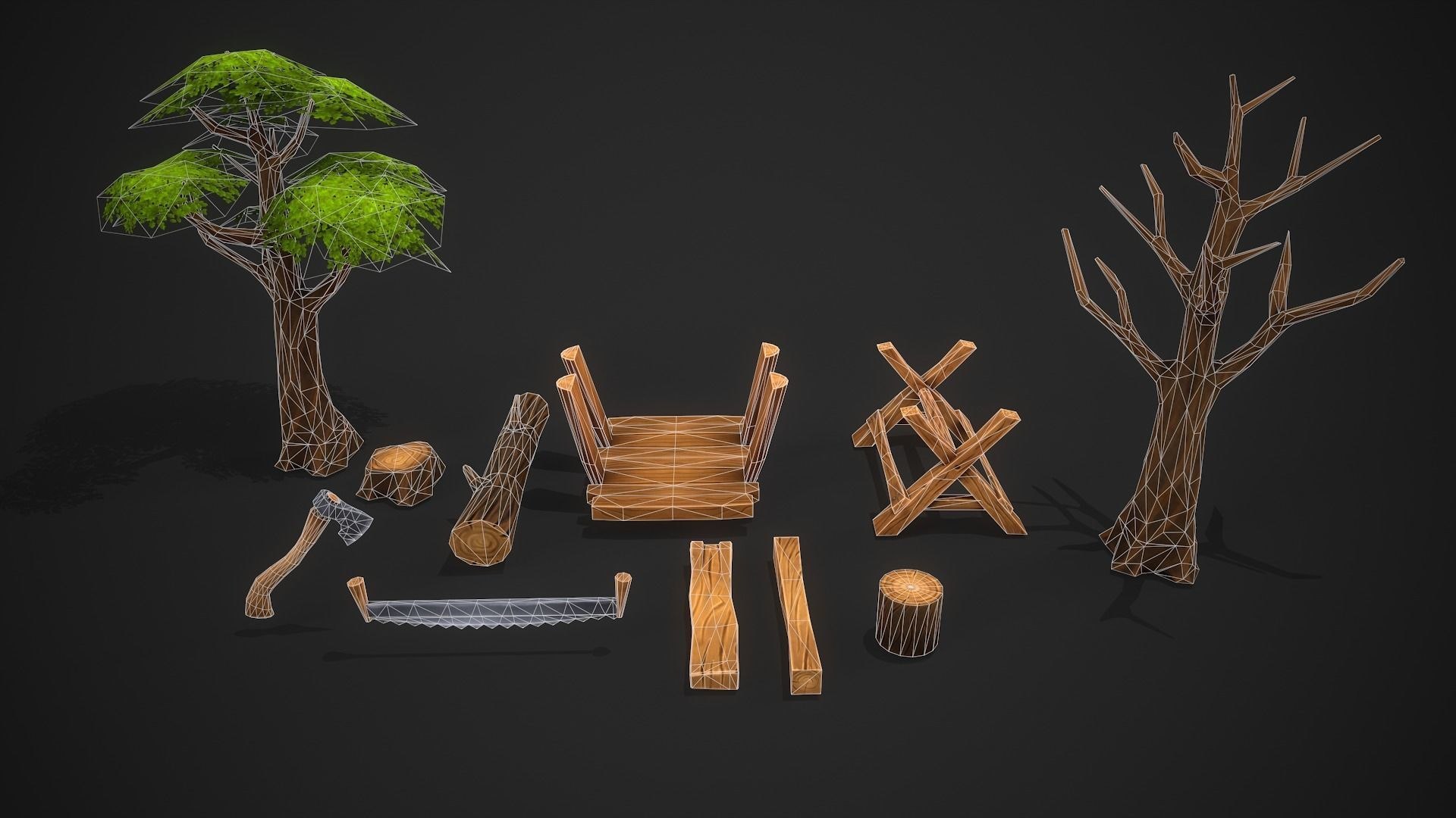 Stylized Wooden Resource Pack Low-poly 3D Model 3D - TurboSquid 2110029