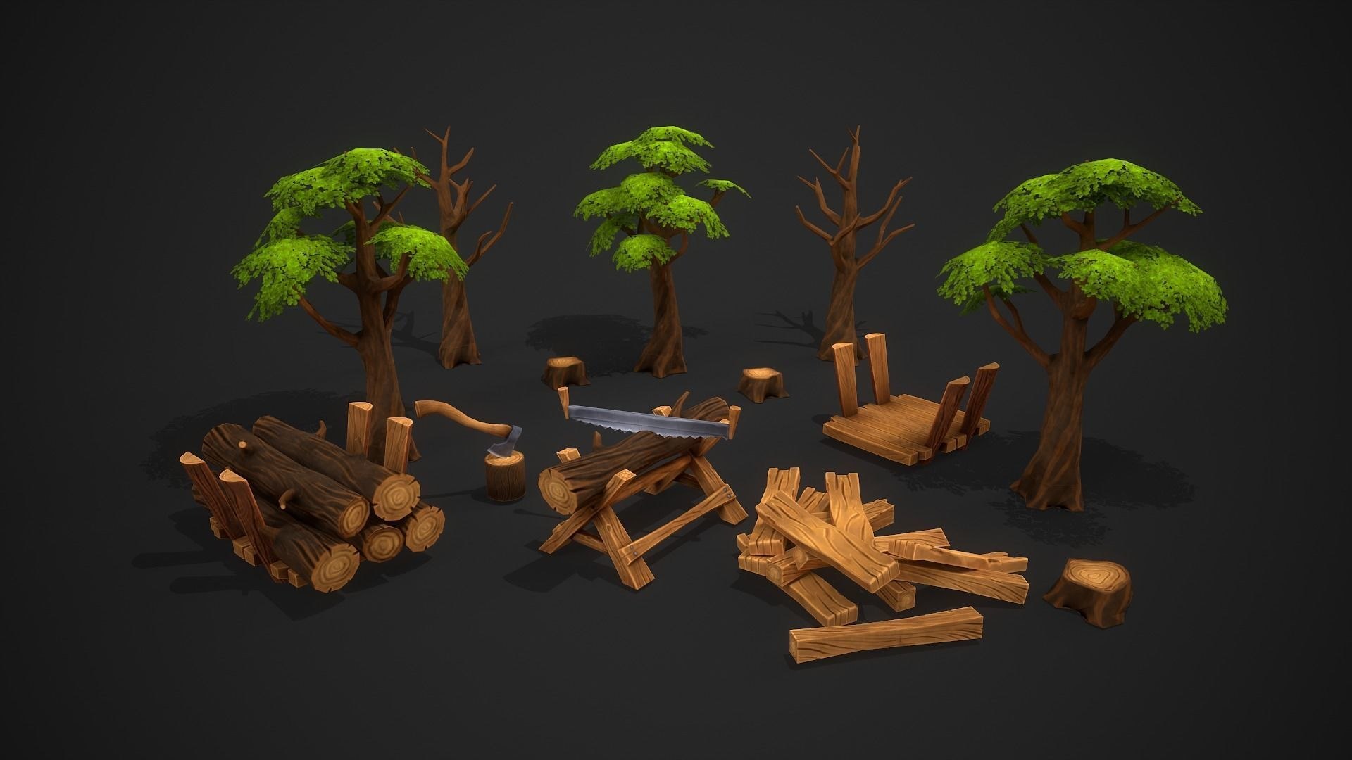 Stylized Wooden Resource Pack Low-poly 3D Model 3D - TurboSquid 2110029