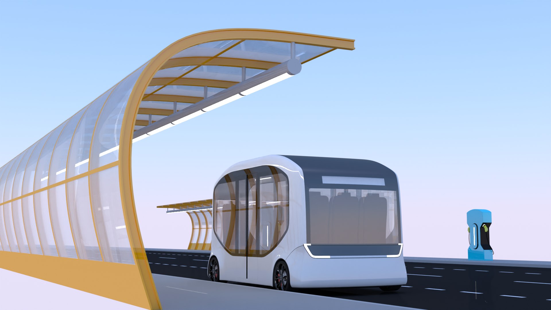 Bus Stop With Shuttle Minibus 3D - TurboSquid 2193209