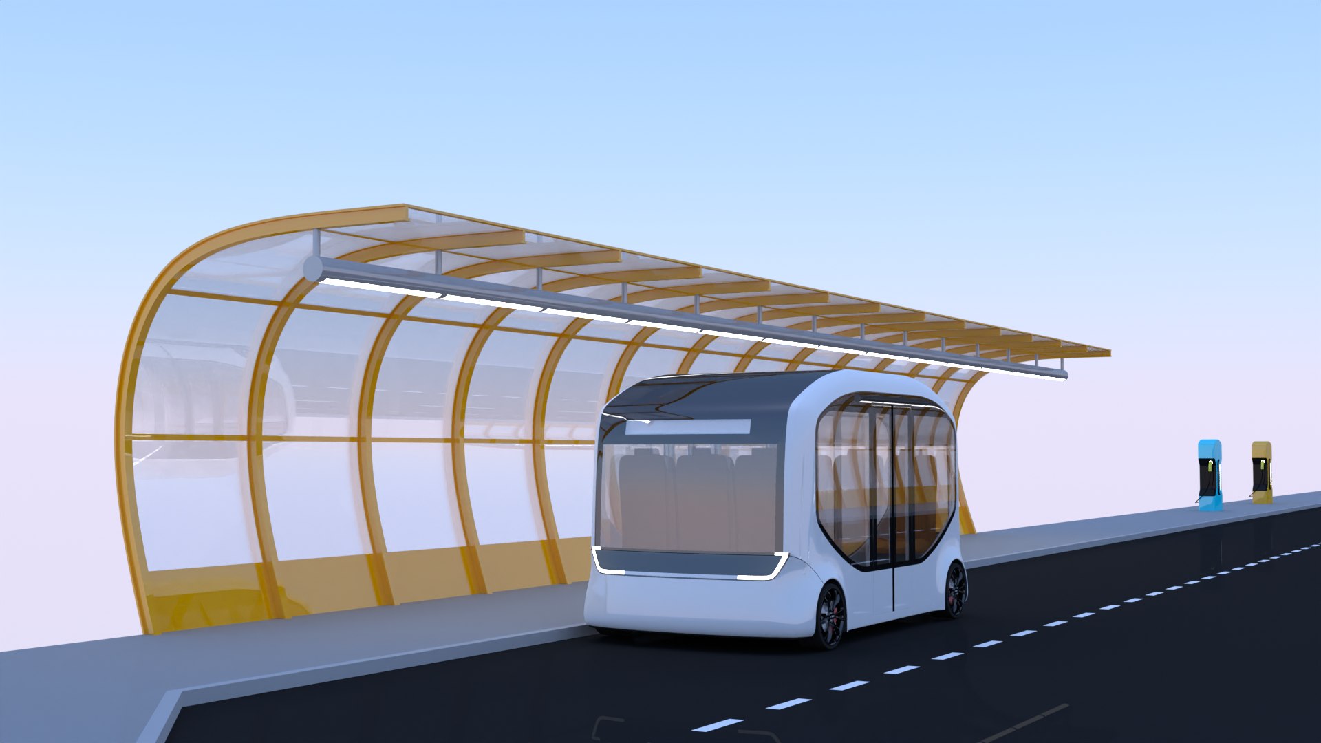 Bus Stop With Shuttle Minibus 3D - TurboSquid 2193209