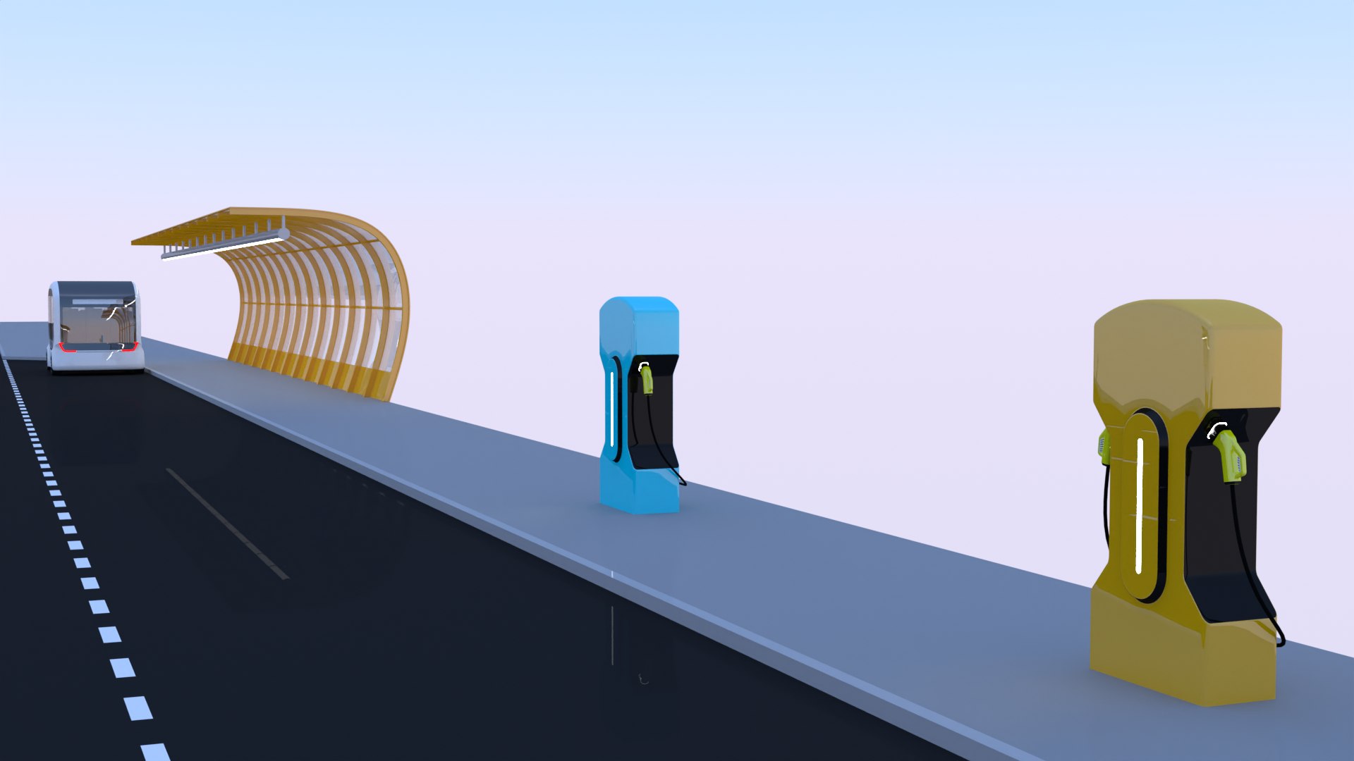 Bus Stop With Shuttle Minibus 3D - TurboSquid 2193209