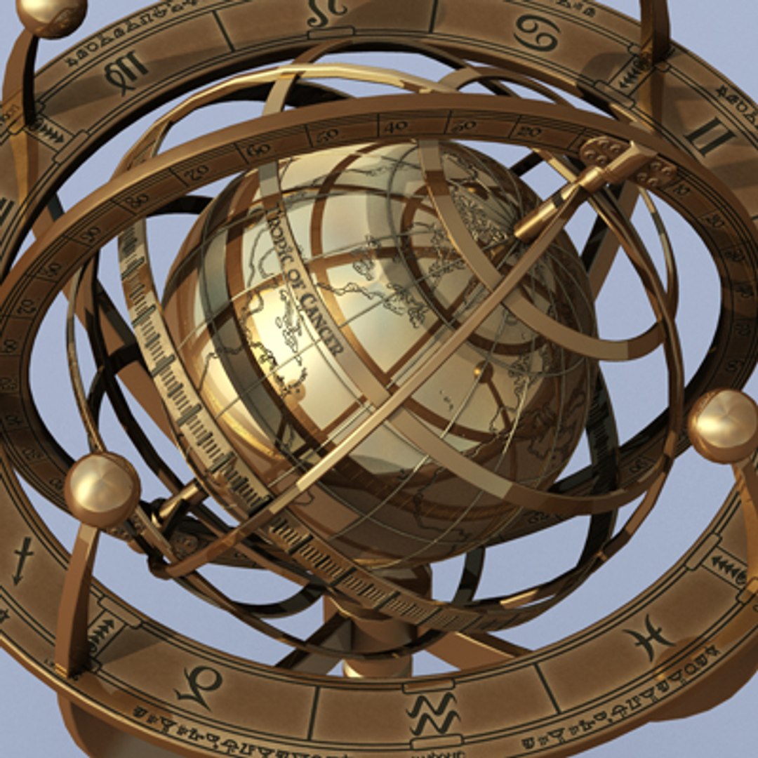 3ds max antique bronze armillary earth sphere