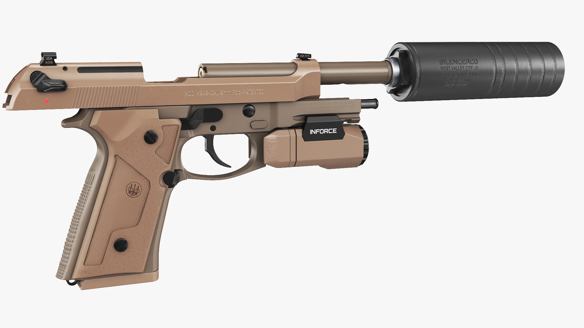 3D Beretta M9A3 Flat Dark Earth With Silencer Model - TurboSquid 1869911