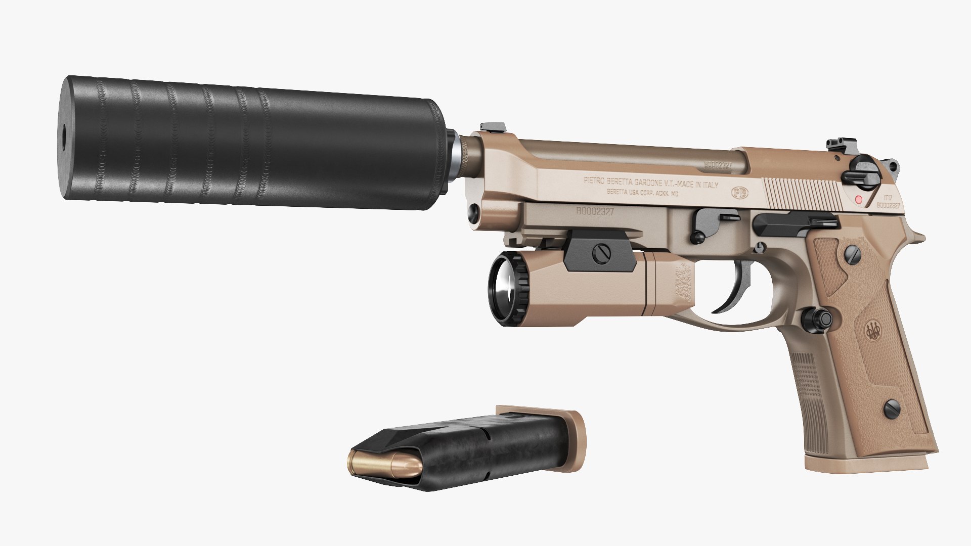 3D Beretta M9A3 Flat Dark Earth With Silencer Model - TurboSquid 1869911