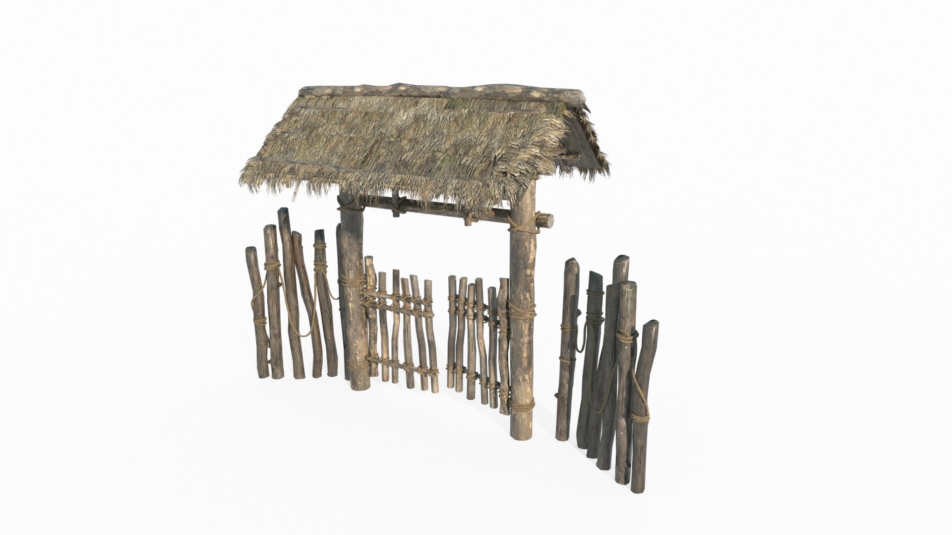 Asian Ancient Architecture With Thatched Wooden Doors Model ...