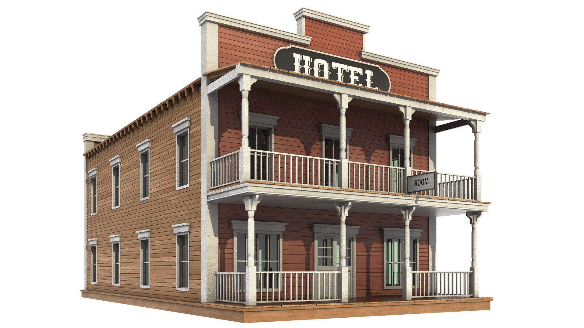 3D Detailed Hotel Western Building - TurboSquid 2164310