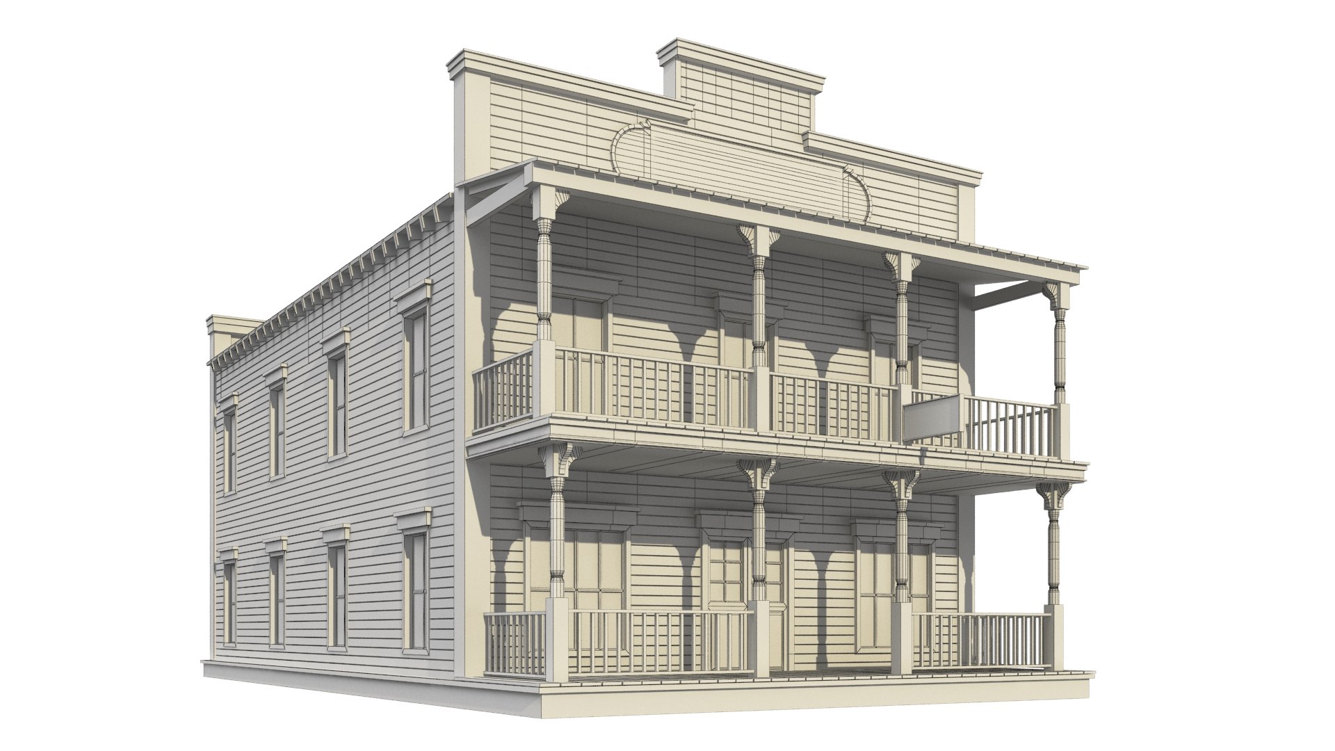 3D Detailed Hotel Western Building - TurboSquid 2164310