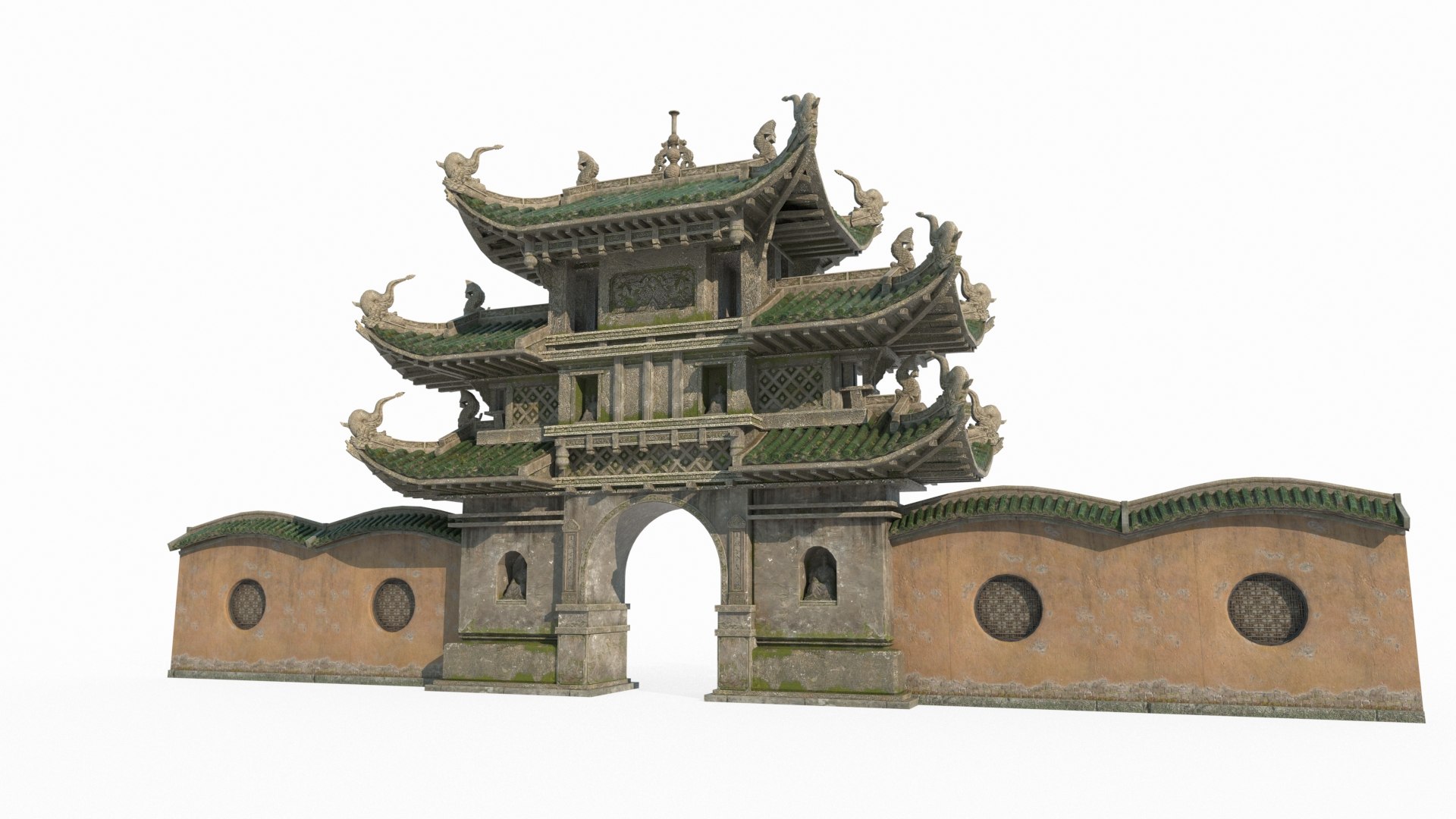 Memorial archway Gate Of Asian Ancient Architecture Taoist Temple 3D ...
