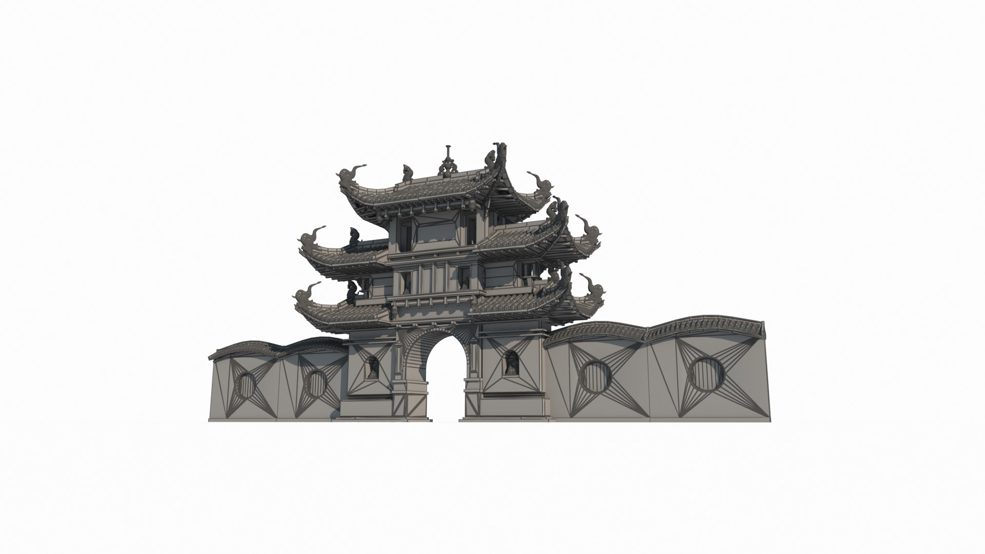 Memorial archway Gate Of Asian Ancient Architecture Taoist Temple 3D ...