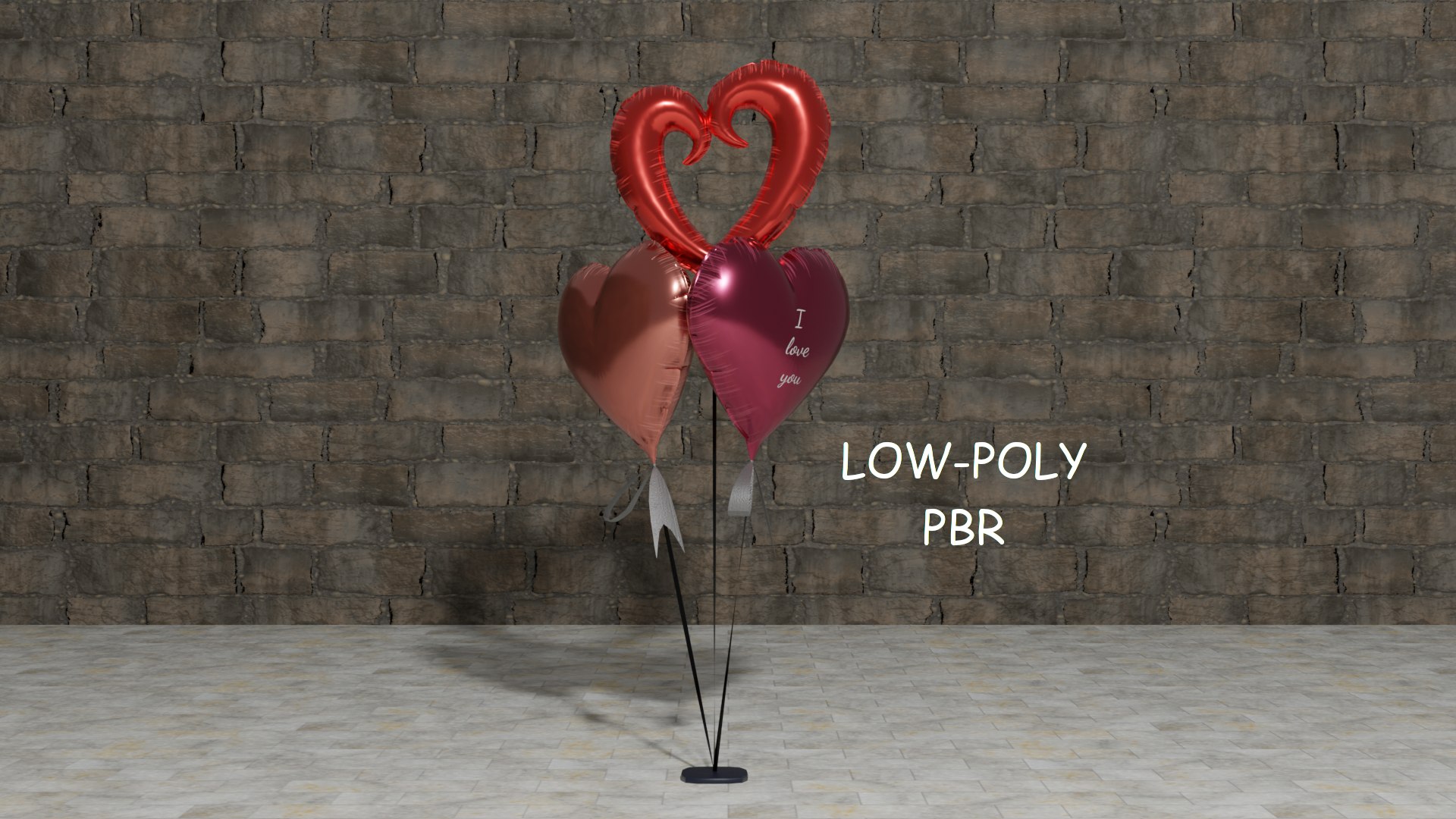 Heart Shape Valentines Day Balloons Low-poly PBR Low-poly 3D Model 3D ...