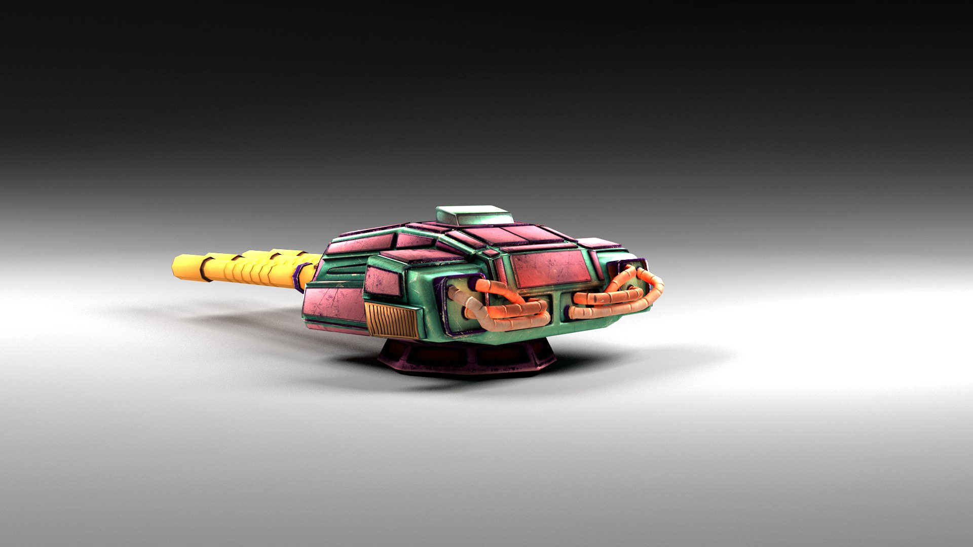 3d model cartoon style turret 4-guns