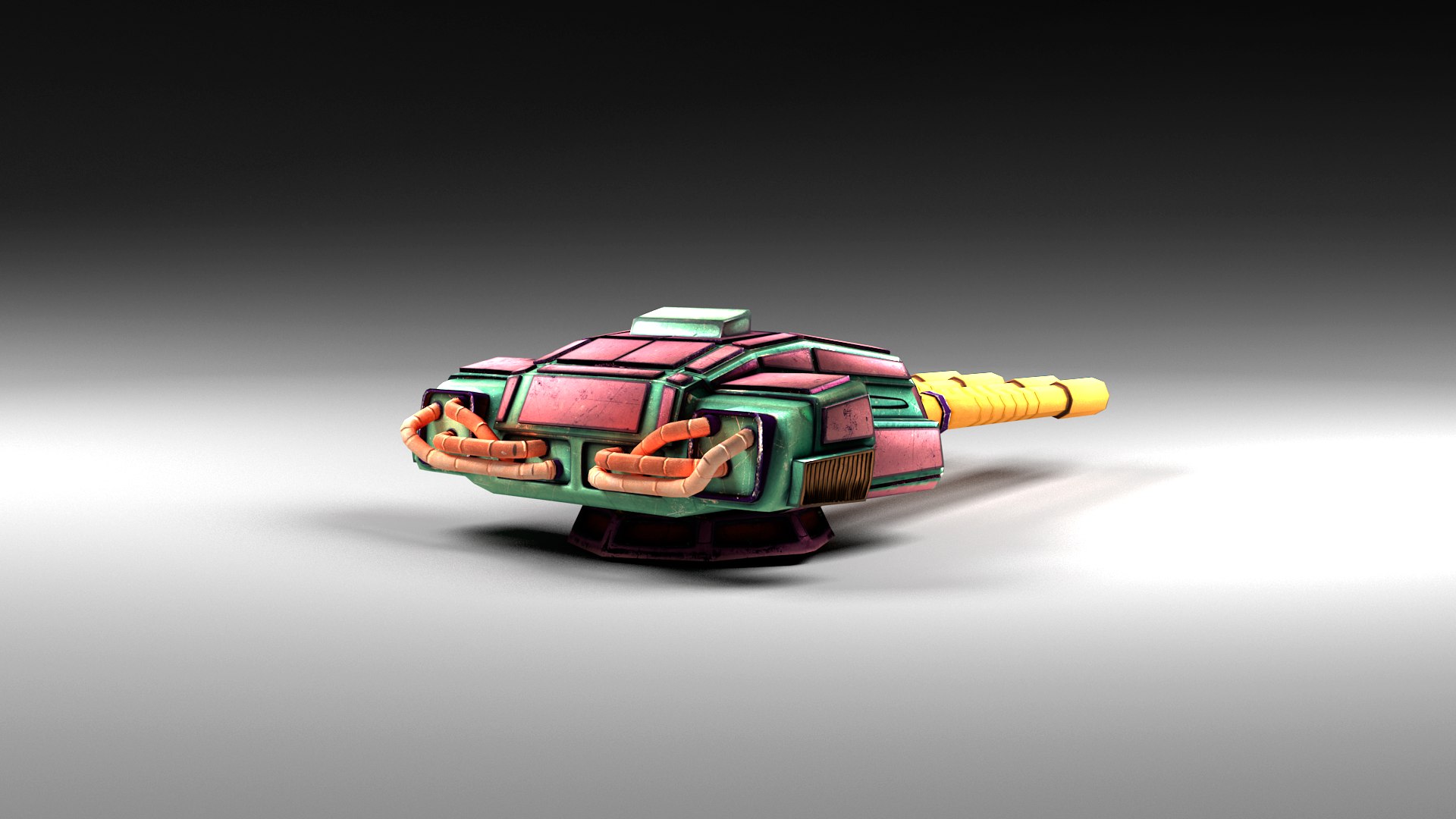 3d model cartoon style turret 4-guns