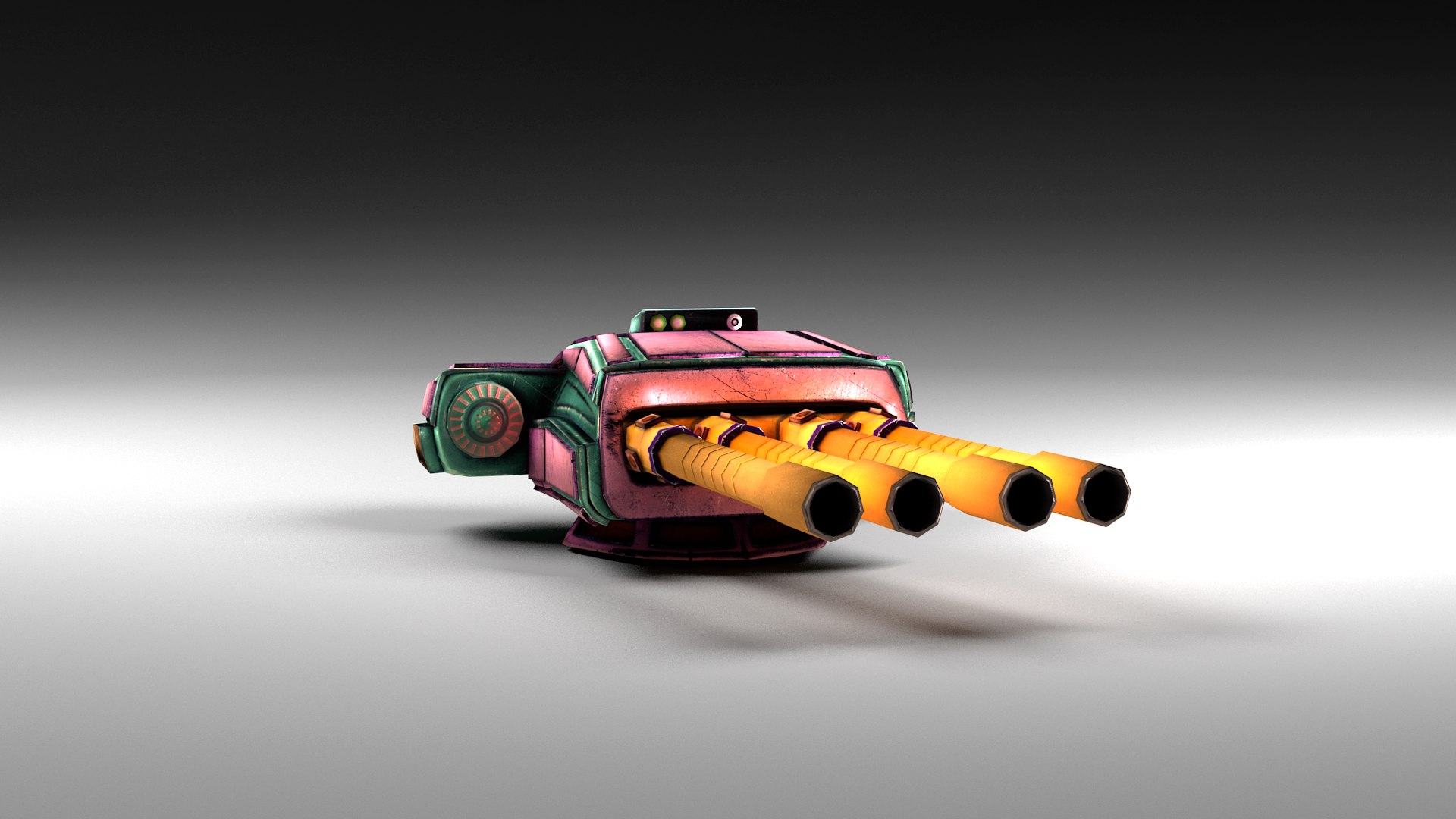 3d model cartoon style turret 4-guns