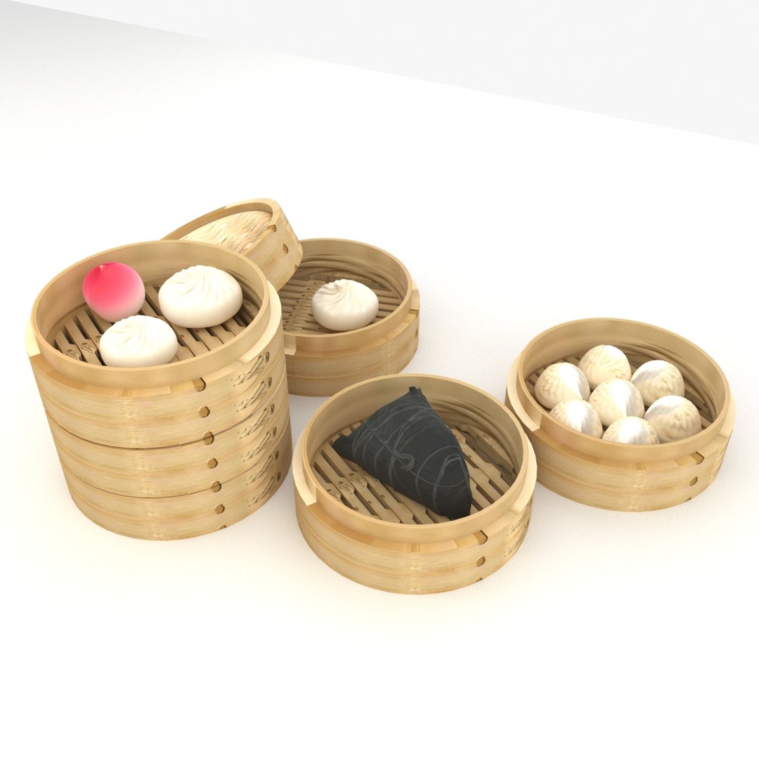 3D Chinese Dim Sum In Bamboo Streamer - TurboSquid 1853507