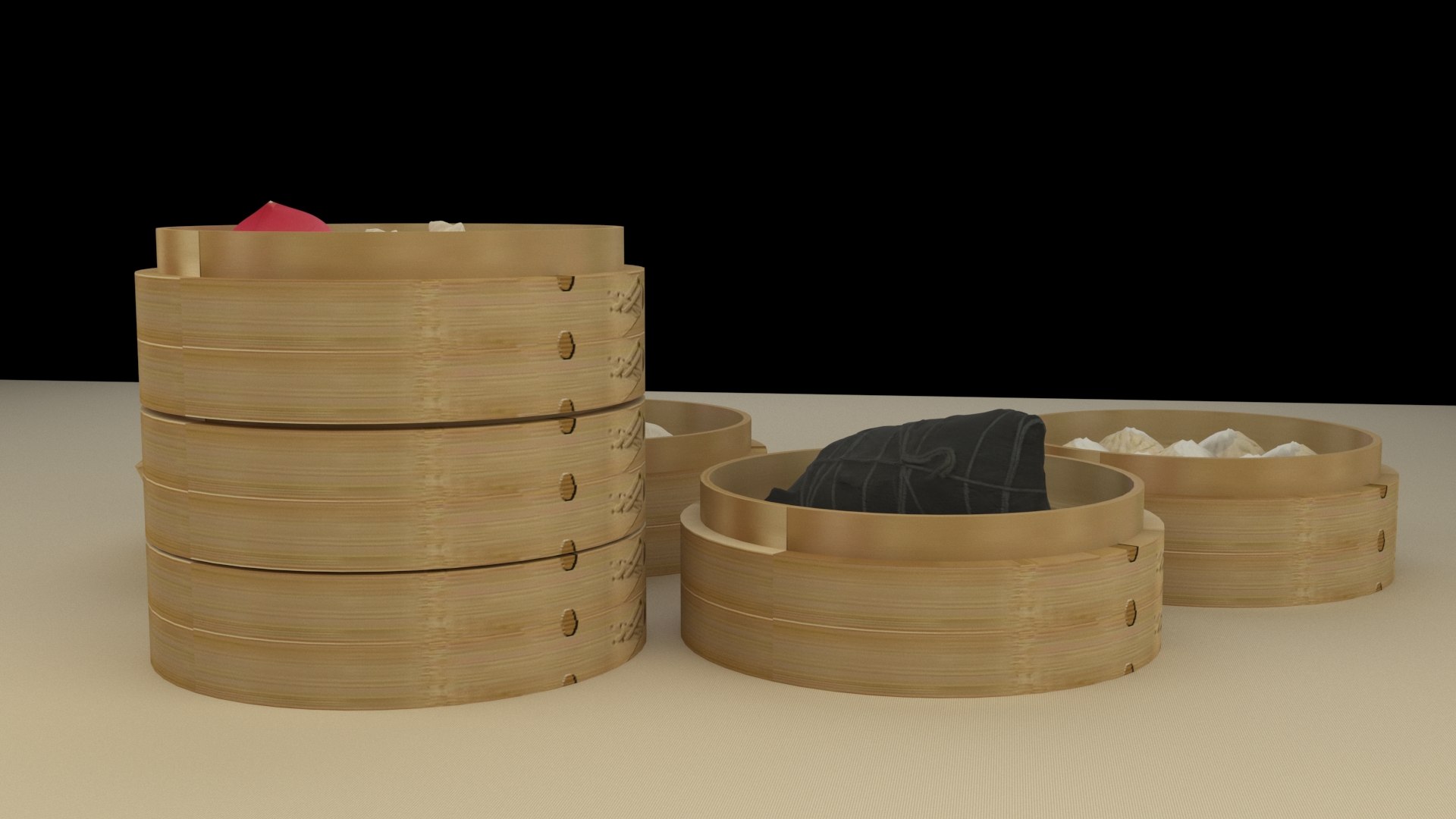 3D Chinese Dim Sum In Bamboo Streamer - TurboSquid 1853507