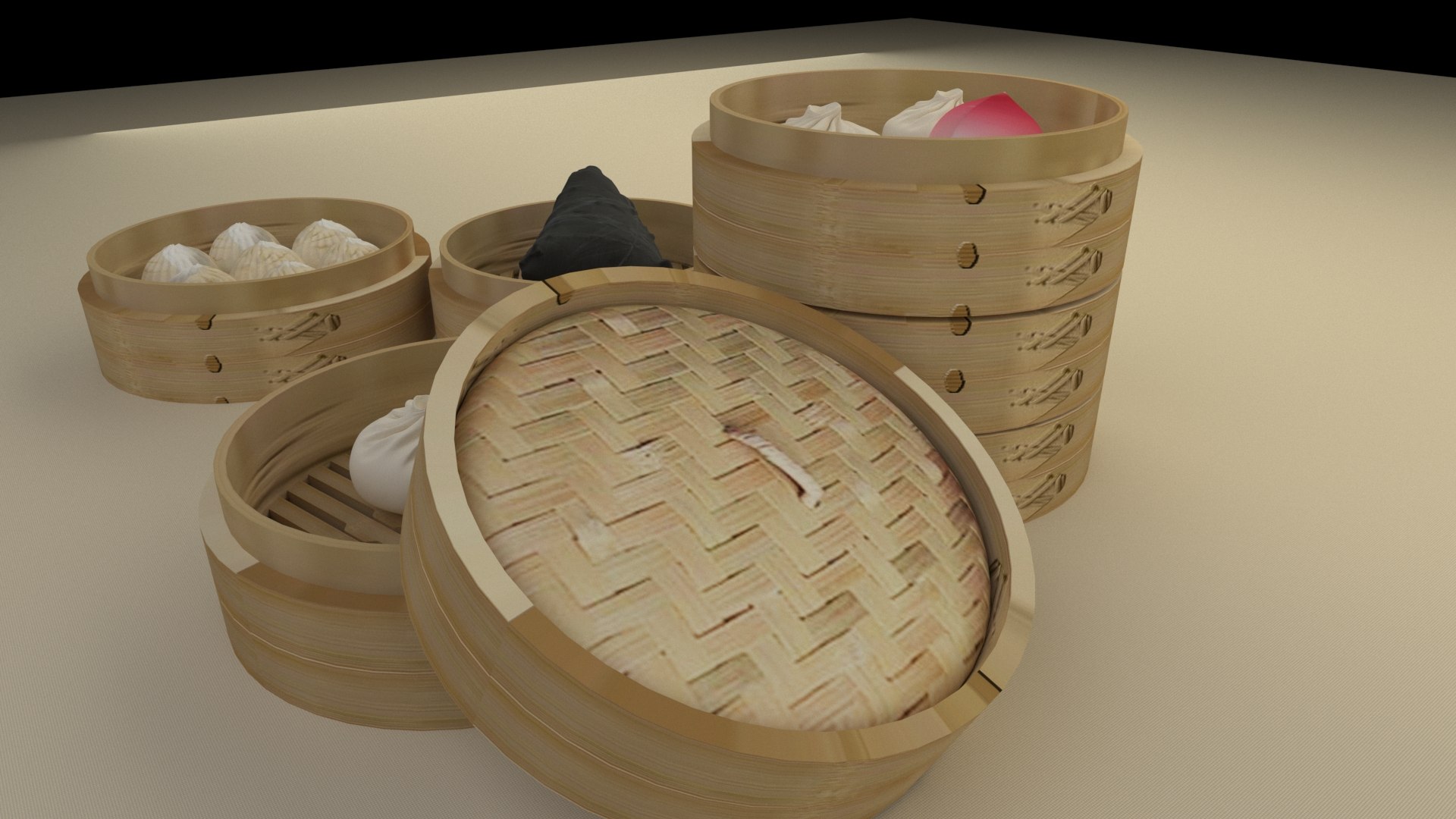 3D Chinese Dim Sum In Bamboo Streamer - TurboSquid 1853507