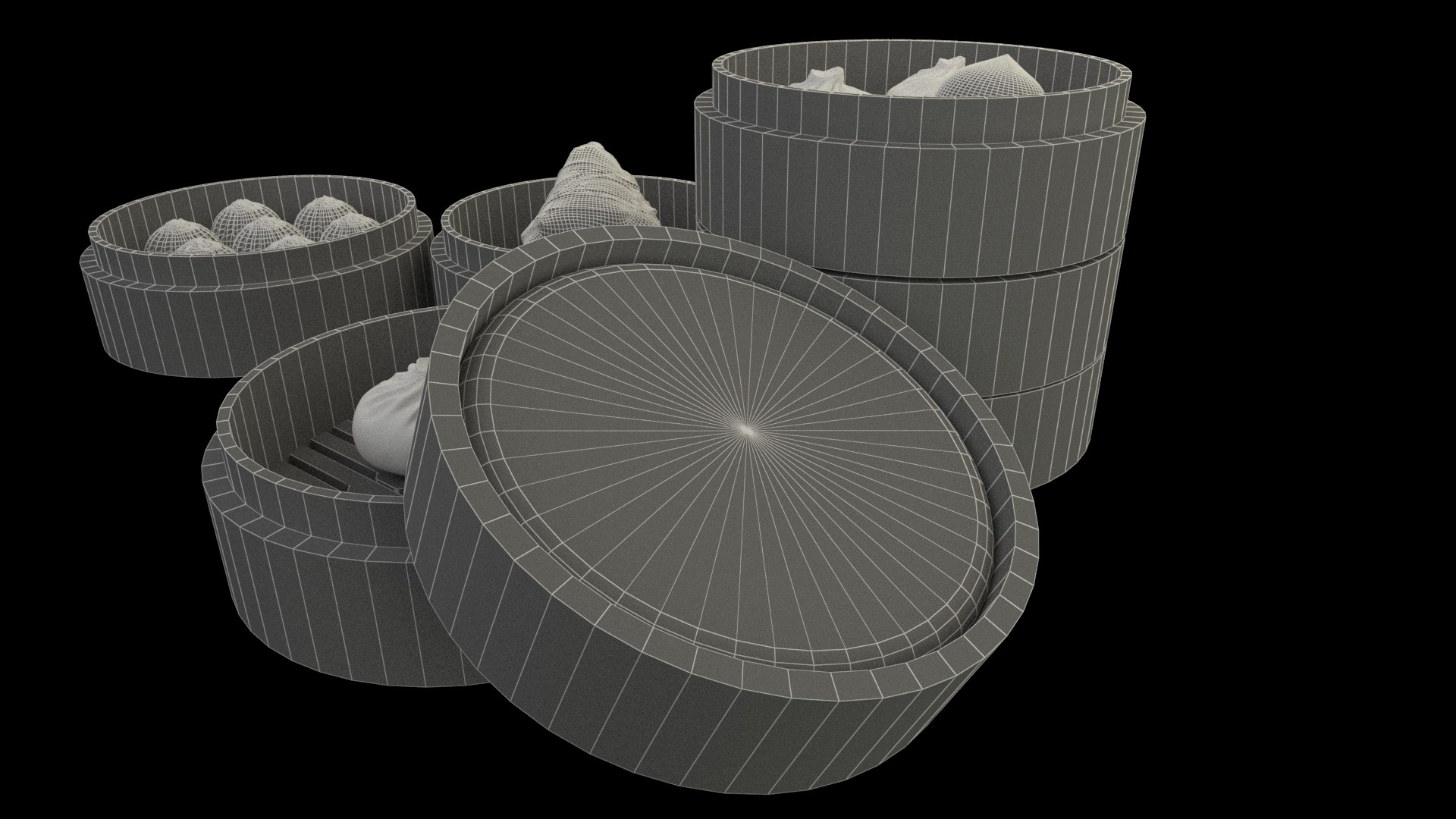 3D Chinese Dim Sum In Bamboo Streamer - TurboSquid 1853507