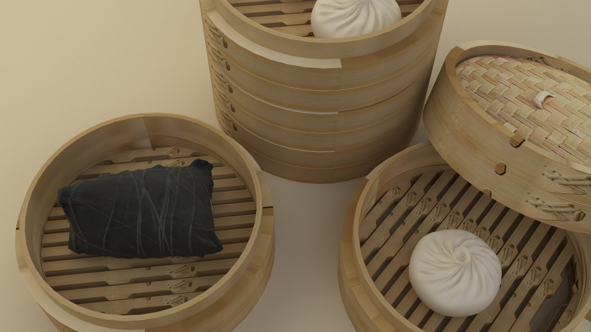 3D Chinese Dim Sum In Bamboo Streamer - TurboSquid 1853507